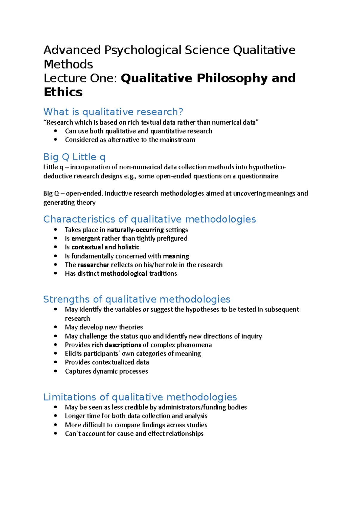 Advanced Psychological Science Qualitative Methods - Advanced ...