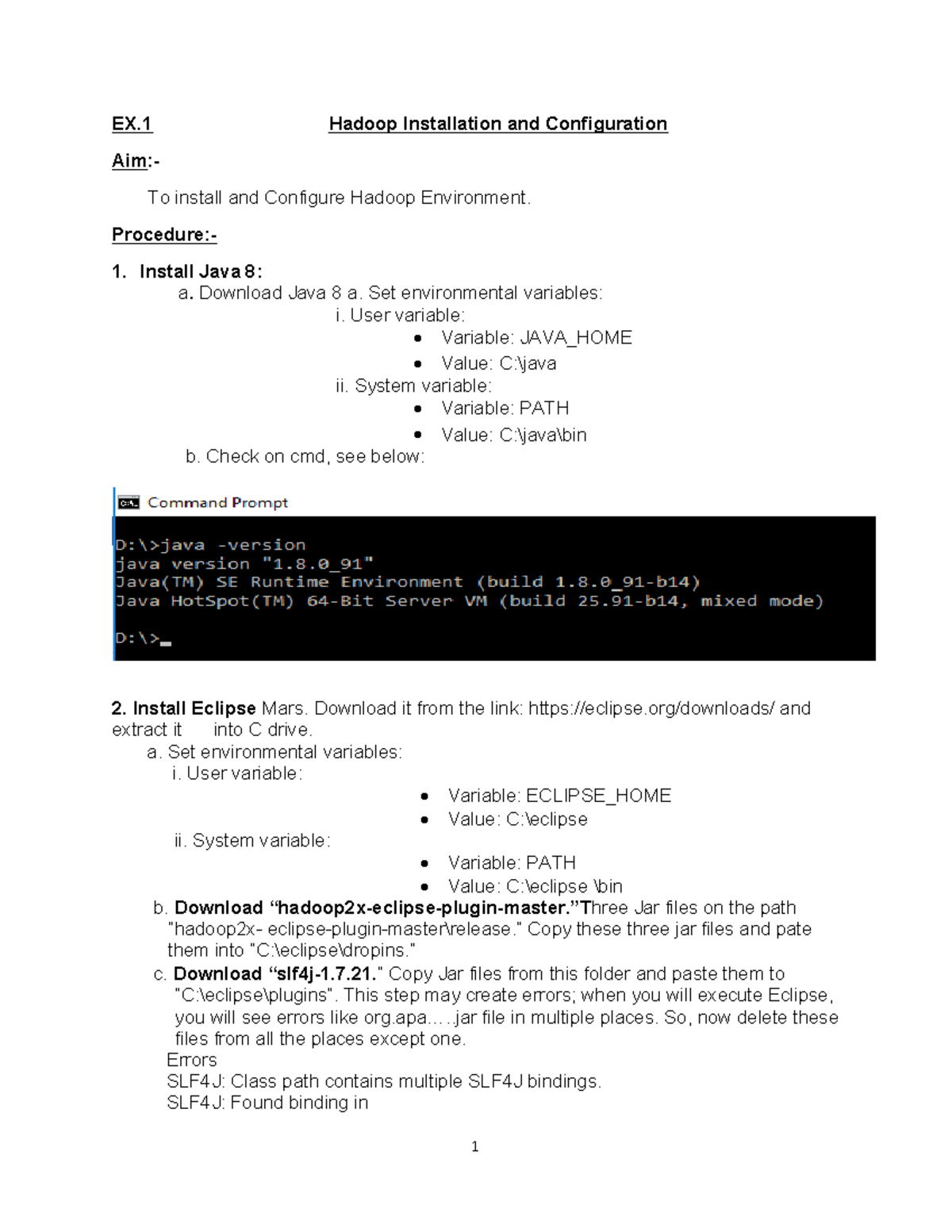 DA Lab Manual - EX Hadoop Installation and Configuration Aim:- To install and Configure Hadoop ...