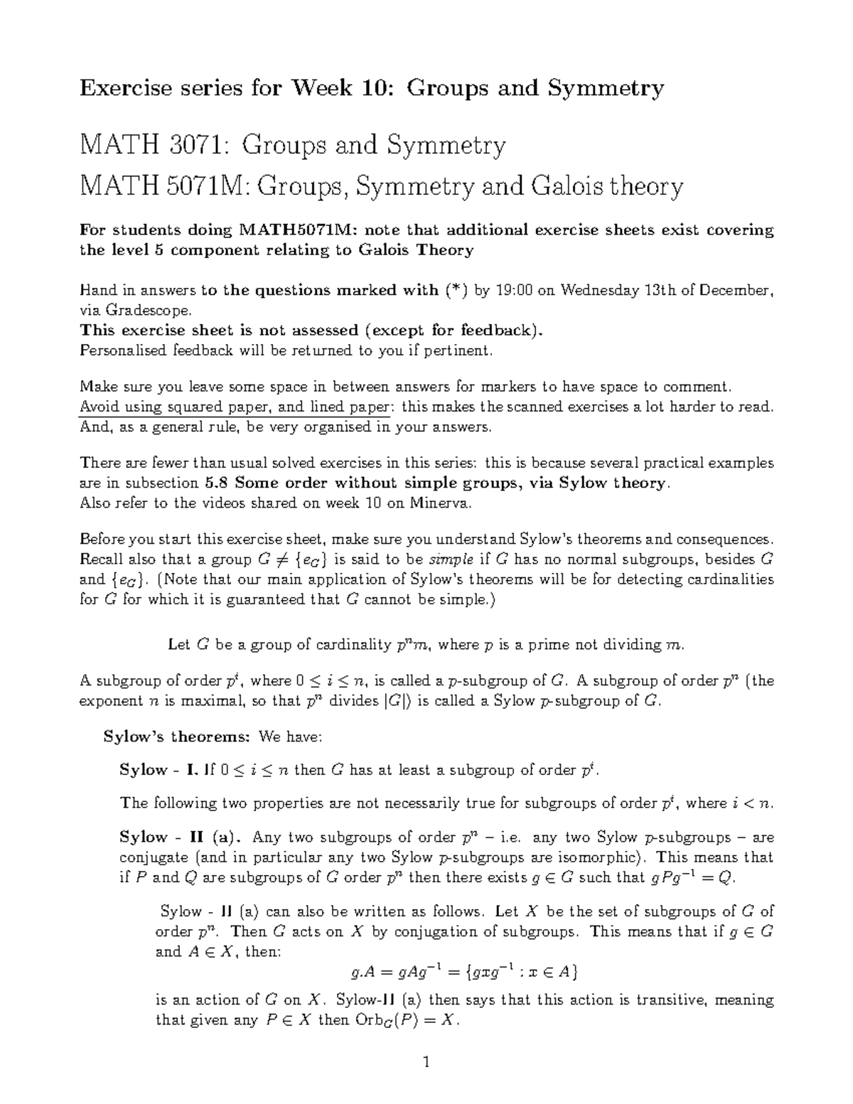 Exercises Week10 - Exercise series for Week 10: Groups and Symmetry MATH 3071: Groups and ...