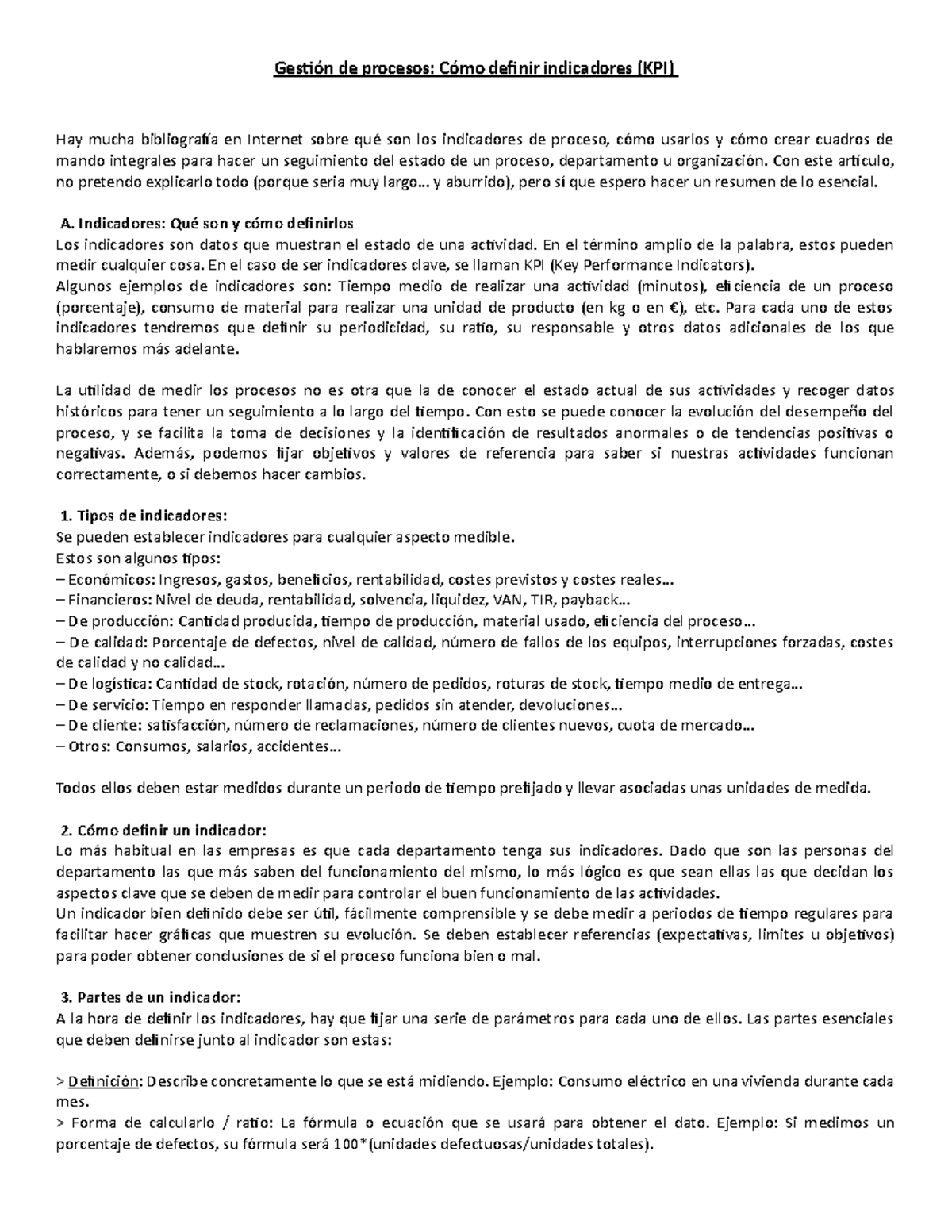 Gestion de procesos como definir indicadores KPI para CMI - Gestión de ...