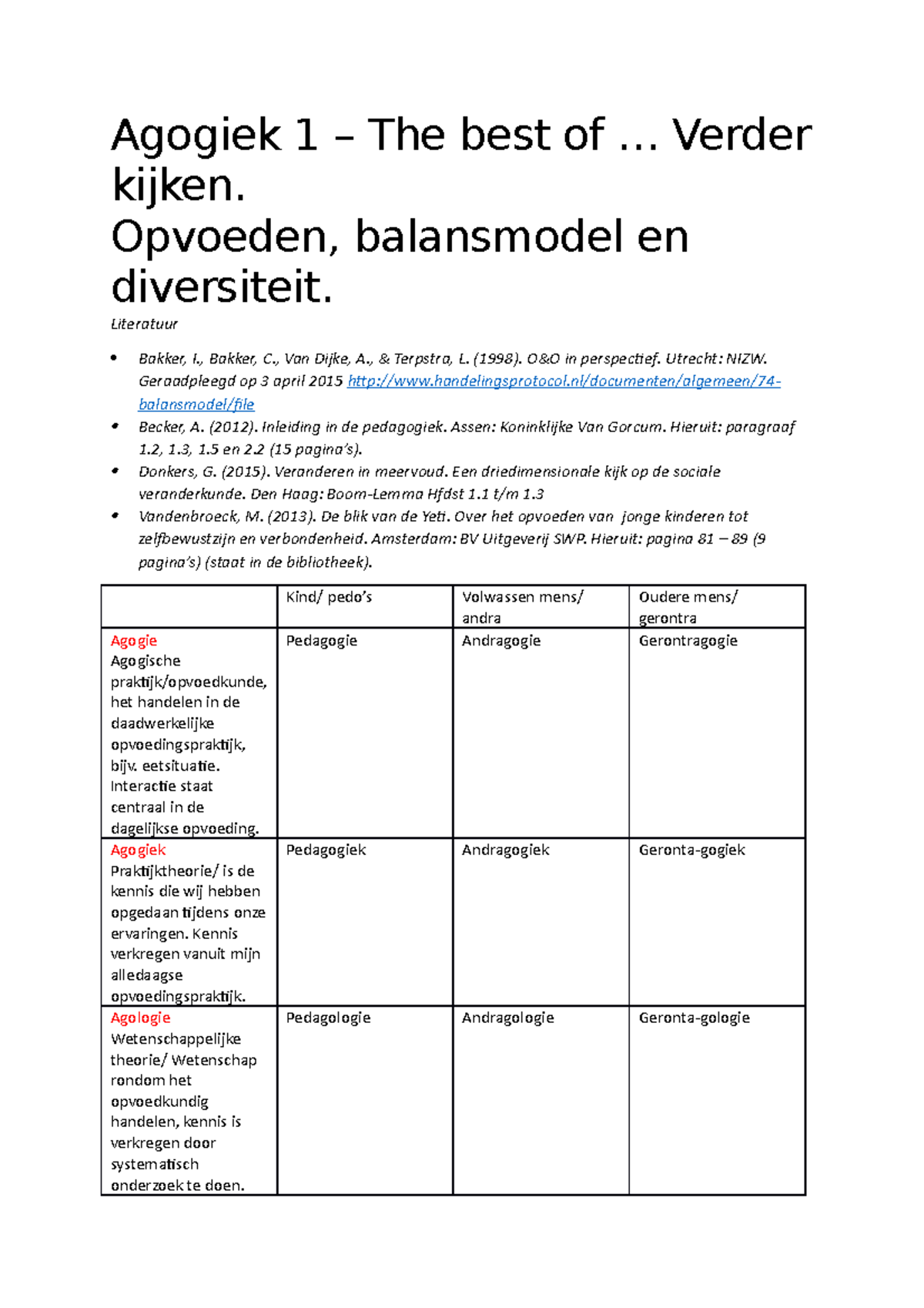 Agogiek - .. Verder kijken. Opvoeden, balansmodel en diversiteit ...