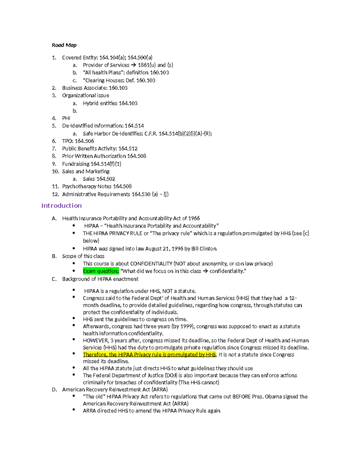 Hipaa Privacy Law Class (Health Confidentiality Data) - Road Map ...