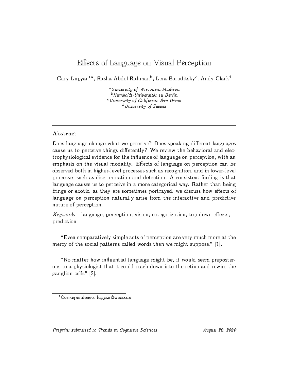 Effects of language on perception - Effects of Language on Visual ...