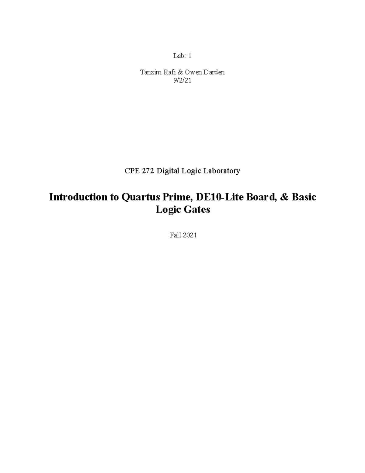 CPE Lab Report 1 - ouh uiyhoij ikli - Lab: 1 Tanzim Rafi & Owen Darden9 ...