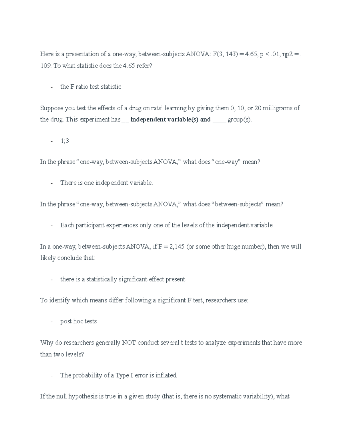 Statistical Methods Module 4 Quiz - Here is a presentation of a one-way, between-subjects ANOVA ...