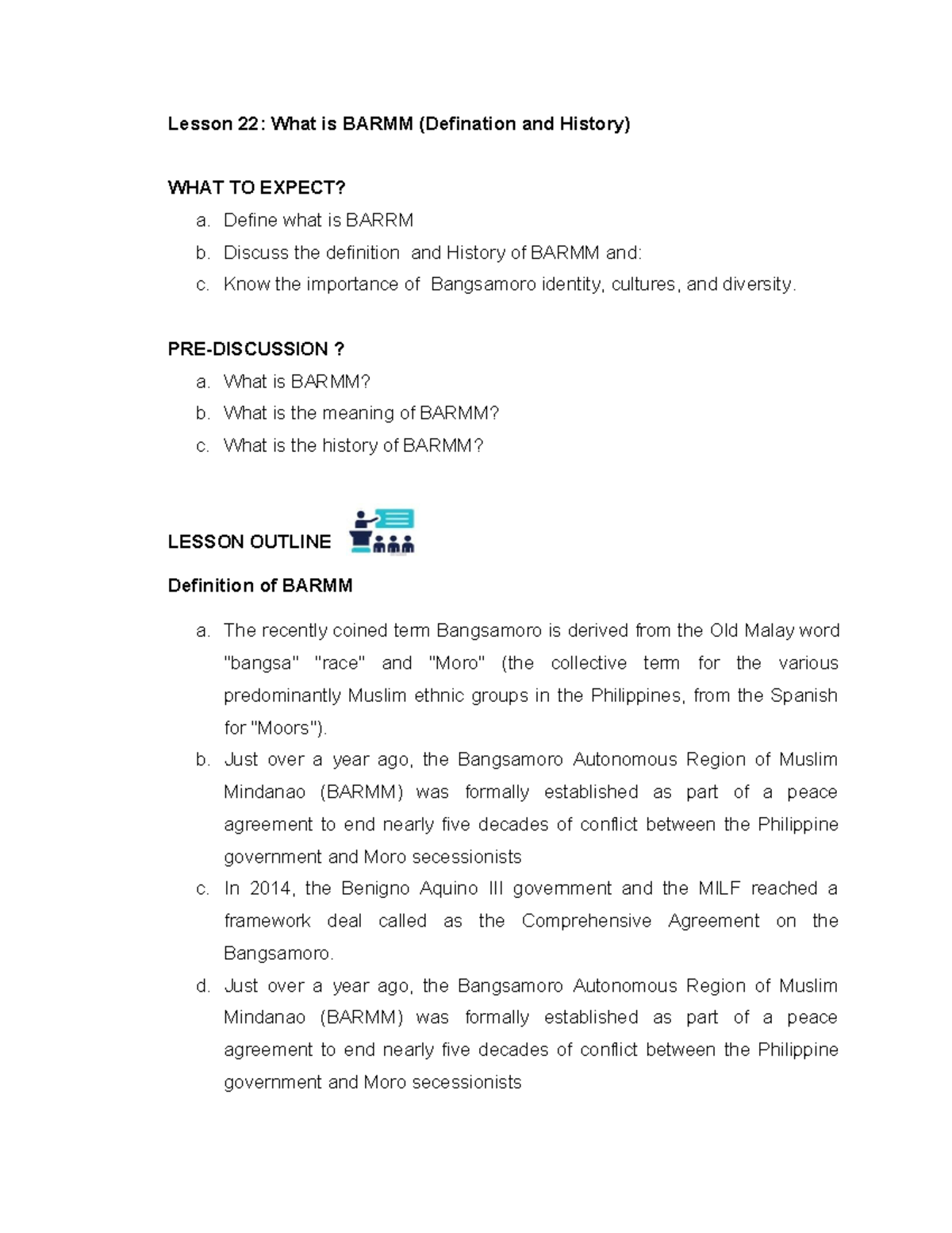 Written Report - xdfnbcvc - Lesson 22 : What is BARMM (Defination and ...