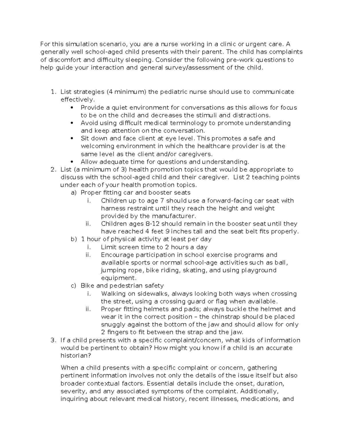 336 Simulation Pre-Work Assessment of the School Aged Child - Student ...