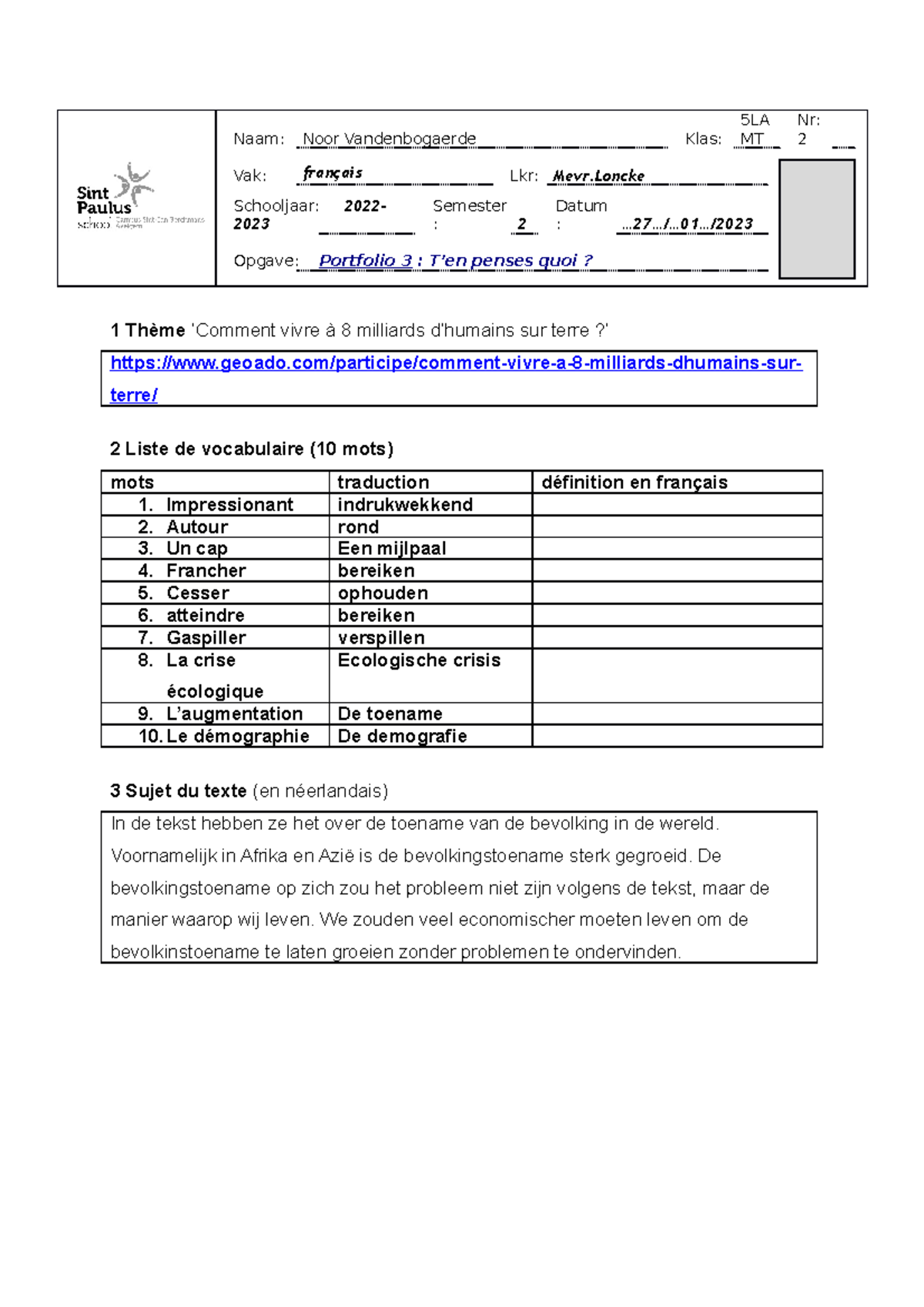 Sjabloon portfolio 3 - hjuyuyfuyfyi - Naam: Noor Vandenbogaerde Klas ...