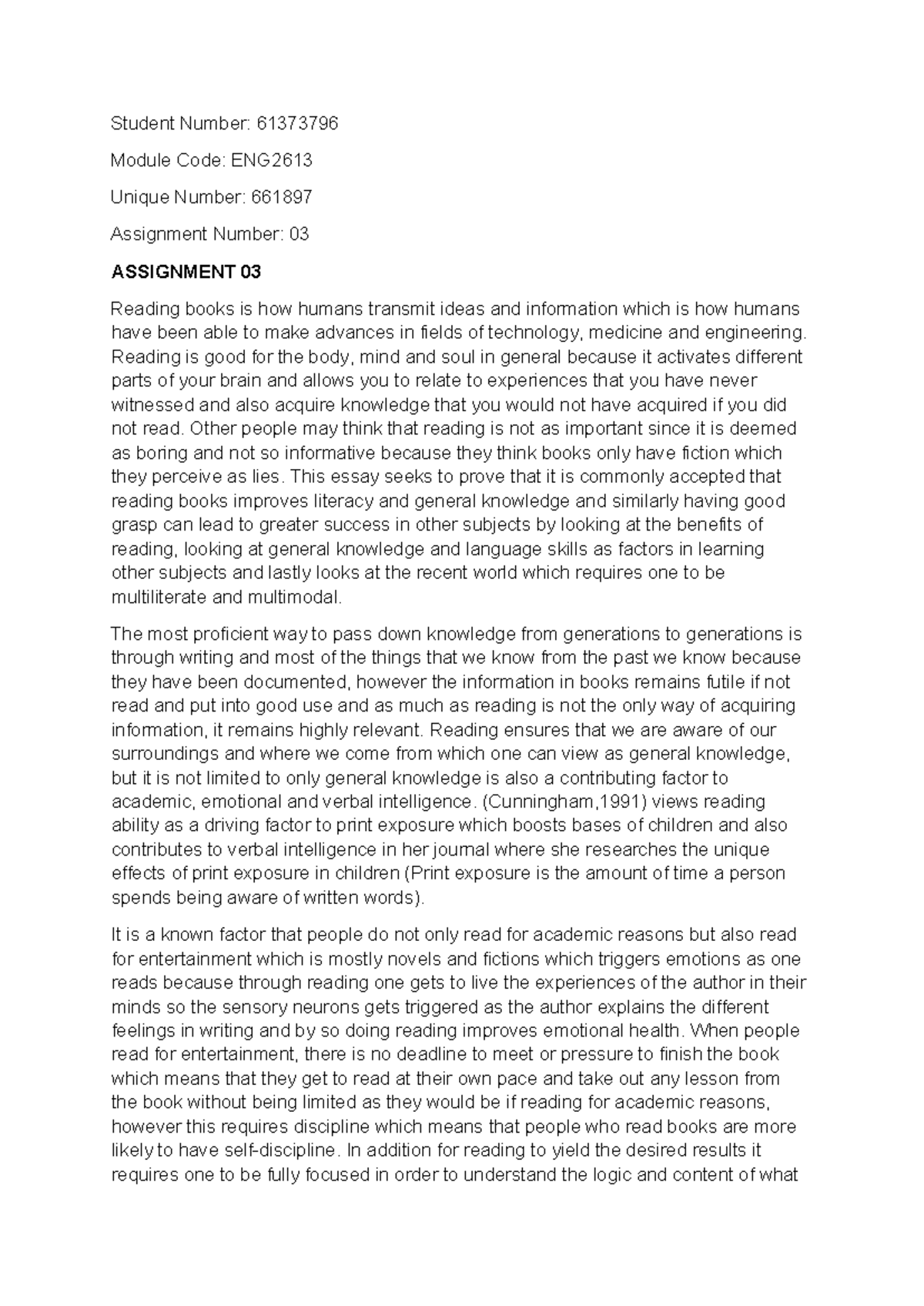 ENG2613 Assignment 03 - Good - Student Number: 61373796 Module Code: ENG Unique Number: 661897 ...