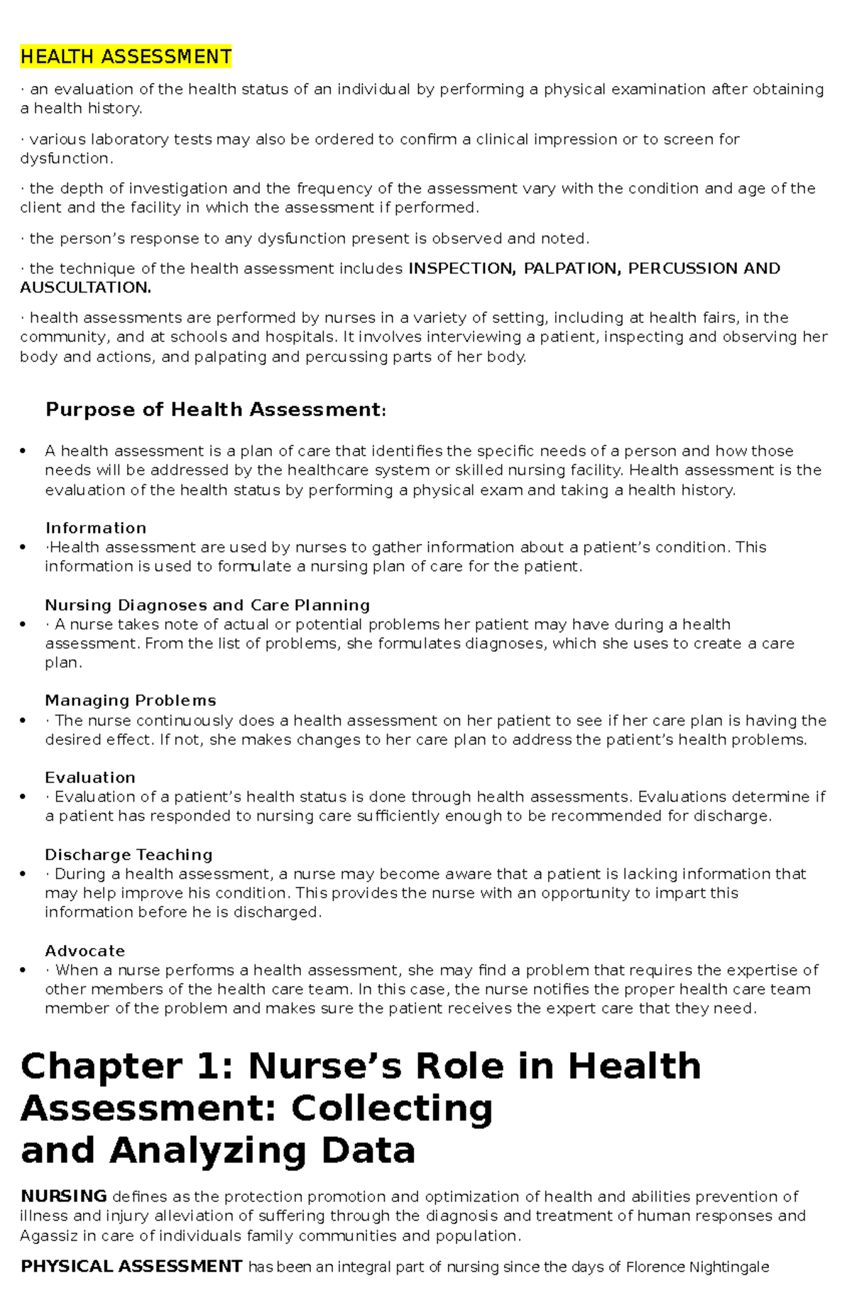 Health Assessment Reviewer - HEALTH ASSESSMENT · an evaluation of the ...