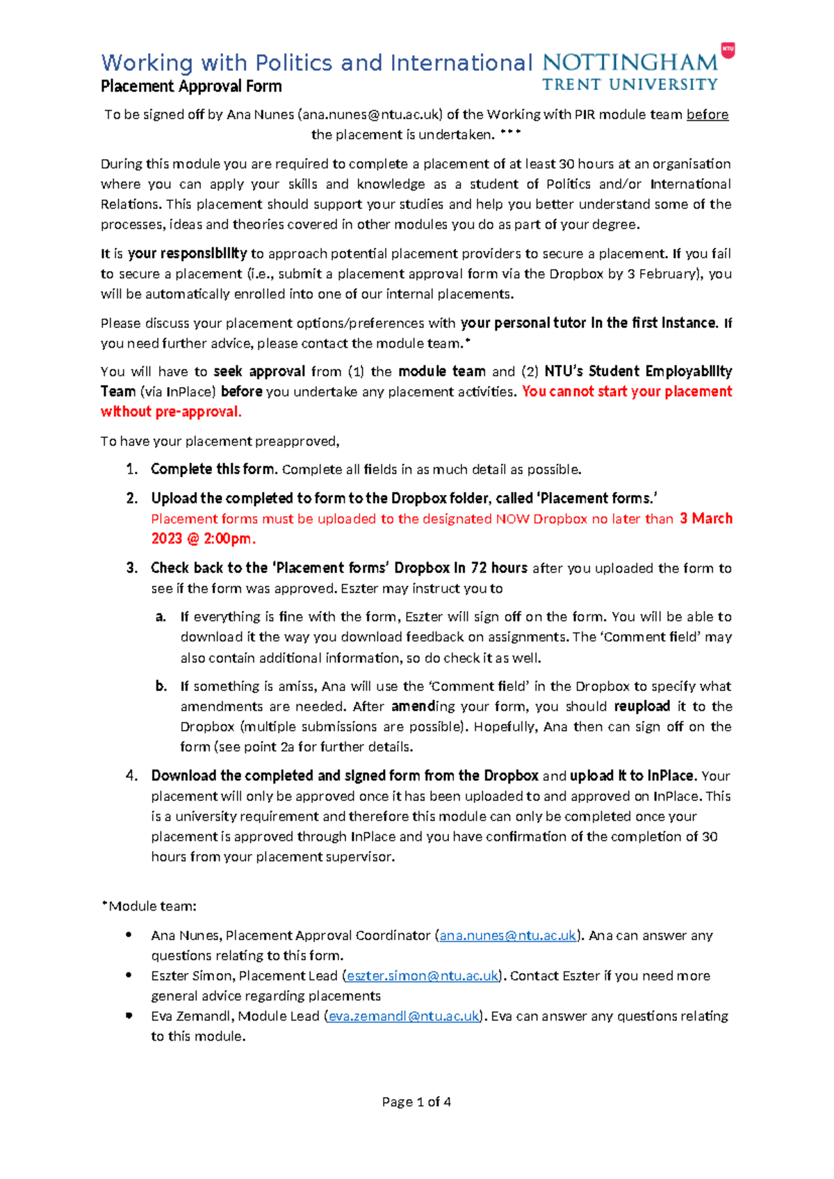 1Placement Approval Form (Working with PIR) 2 - Placement Approval Form ...