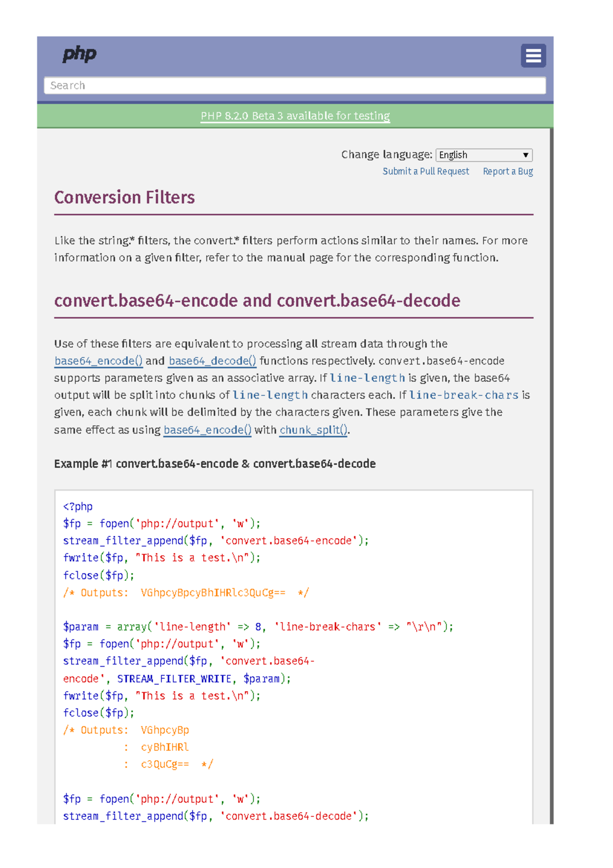 Php Net Manual En Filters Convert Php Php 82 Beta 3 Available 4103