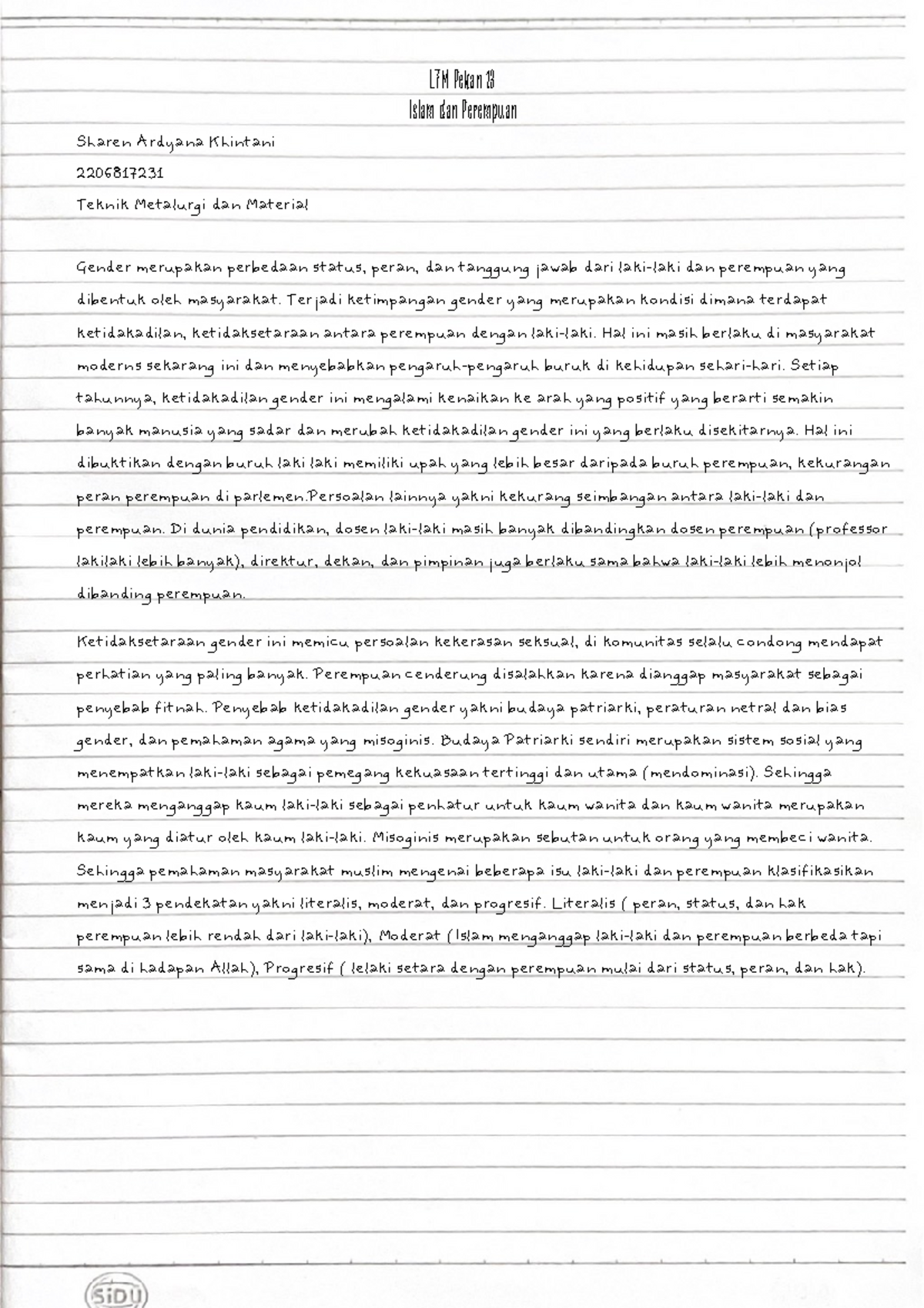 LTM Pekan 13 Islam dan Perempuan - LTM Pekan 13 Islam dan Perempuan Sharen Ardyana Khintani ...