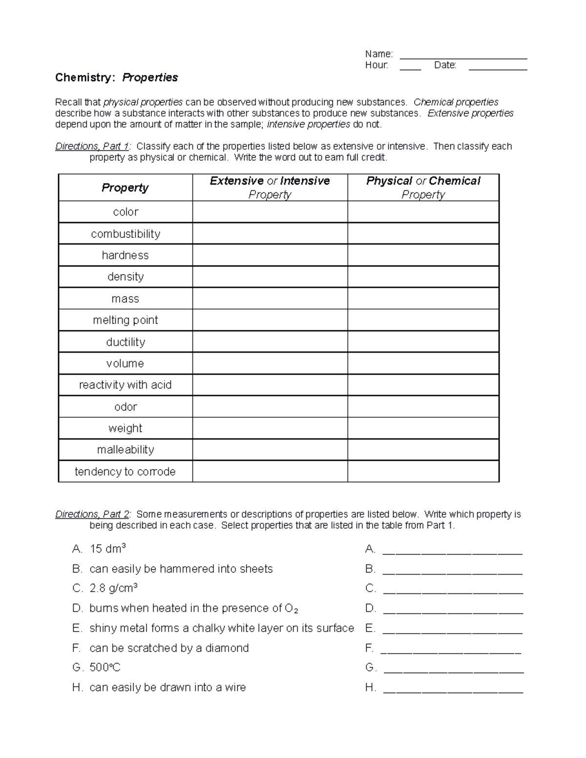1. Extensive Intensive Physical Chemical worksheet - Name ...