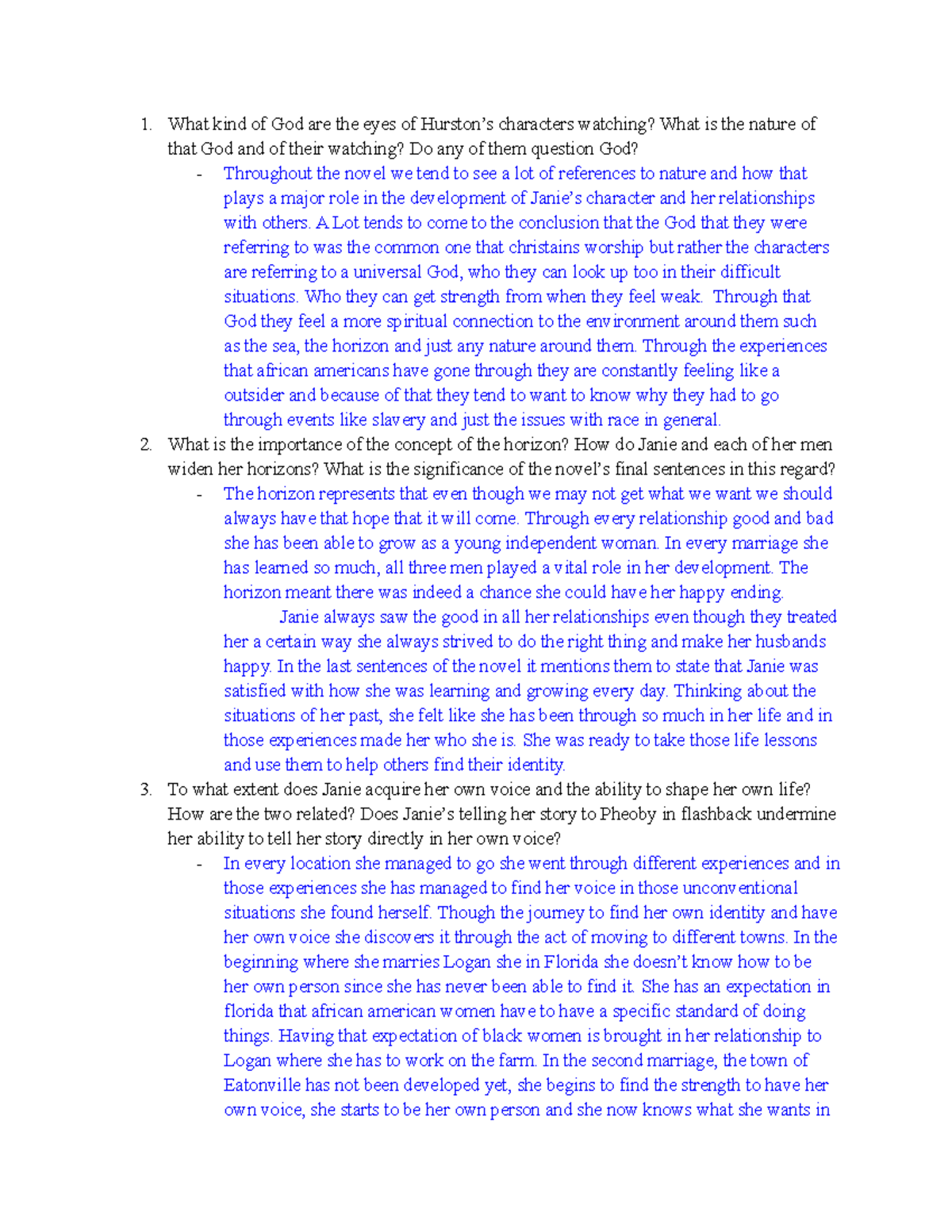 Tewwg Test - Grade: A - What kind of God are the eyes of Hurston’s ...