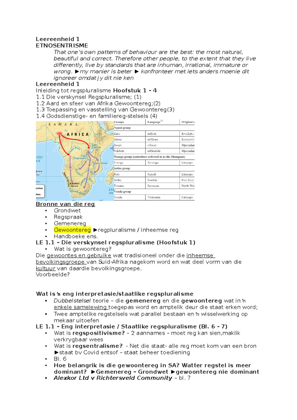 Opsomming Rrepl - NOTES - Leereenheid 1 ETNOSENTRISME That one’s own ...