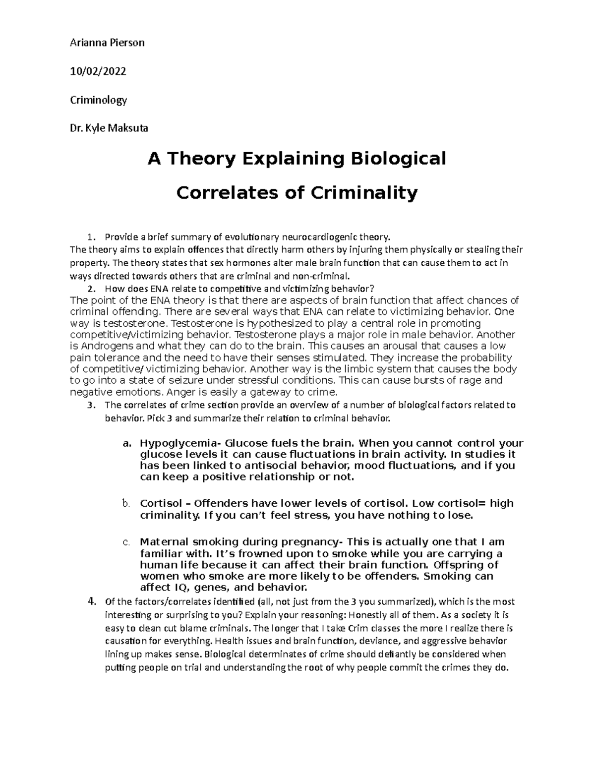 Exploring Biological Determinants of Crime - Arianna Pierson 10/02 ...