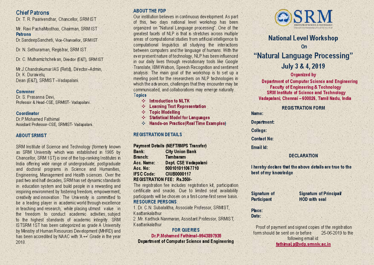 Nlp-workshopfinal-brochure - Chief Patrons Dr. T. R. Paarivendhar ...