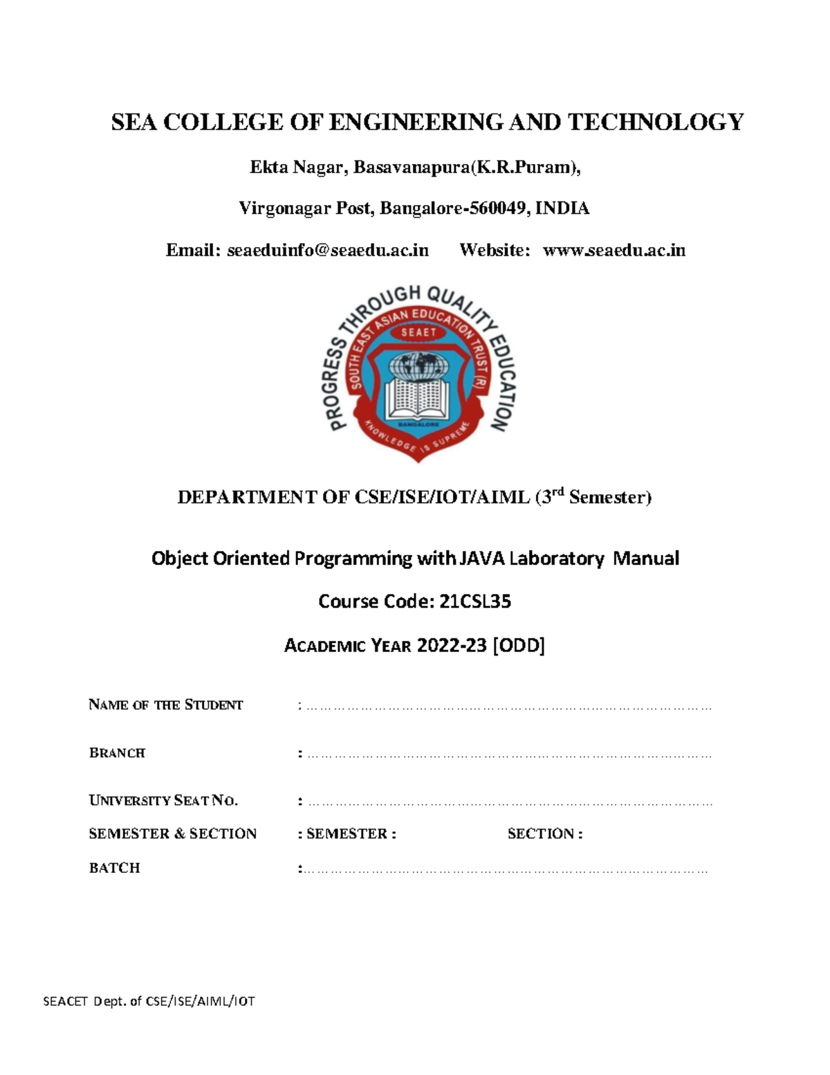 Java Lab Manual 1 - nonsense - SEACET Dept. of CSE/ISE/AIML/IOT SEA ...