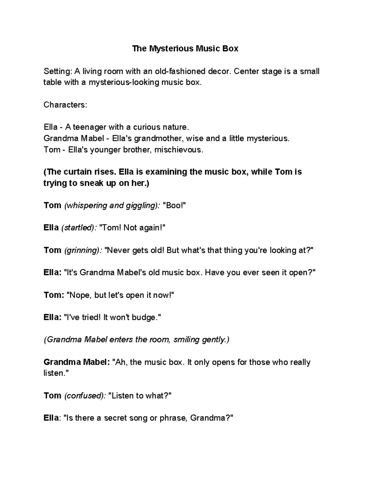 Copy of The Mysterious Music Box - The Mysterious Music Box Setting: A ...