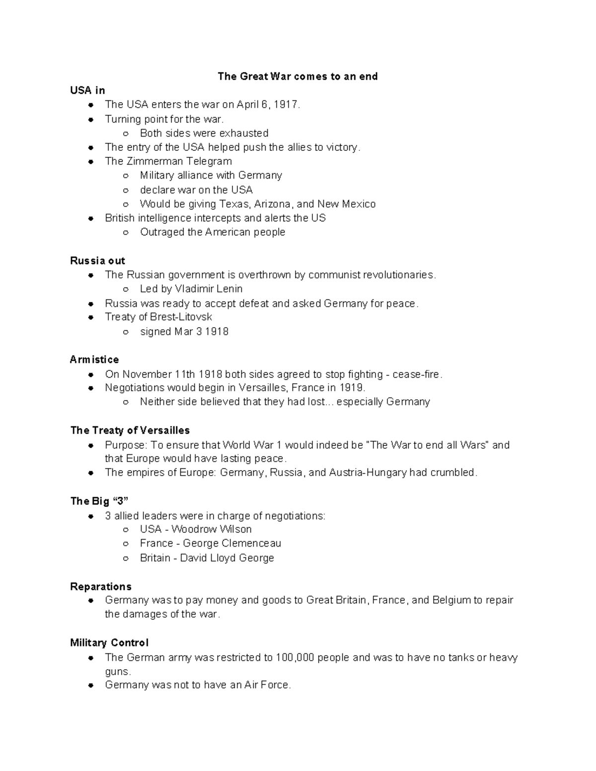 The Great War comes to an end - History since the 15th century - The ...