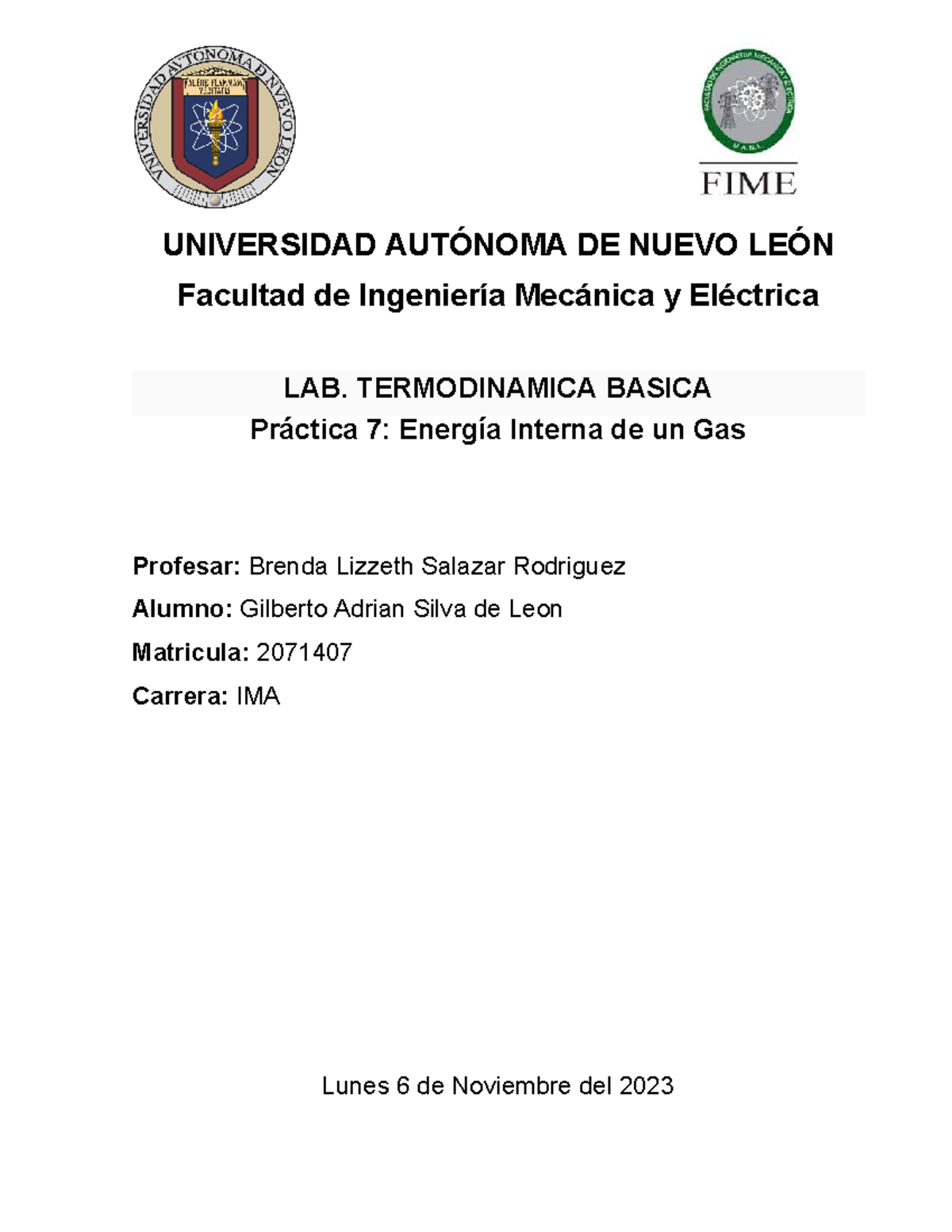 GASL Practica 7 Lab Termo - Termodinámica De Gases Y Vapores Y Laboratorio - UNIVERSIDAD ...