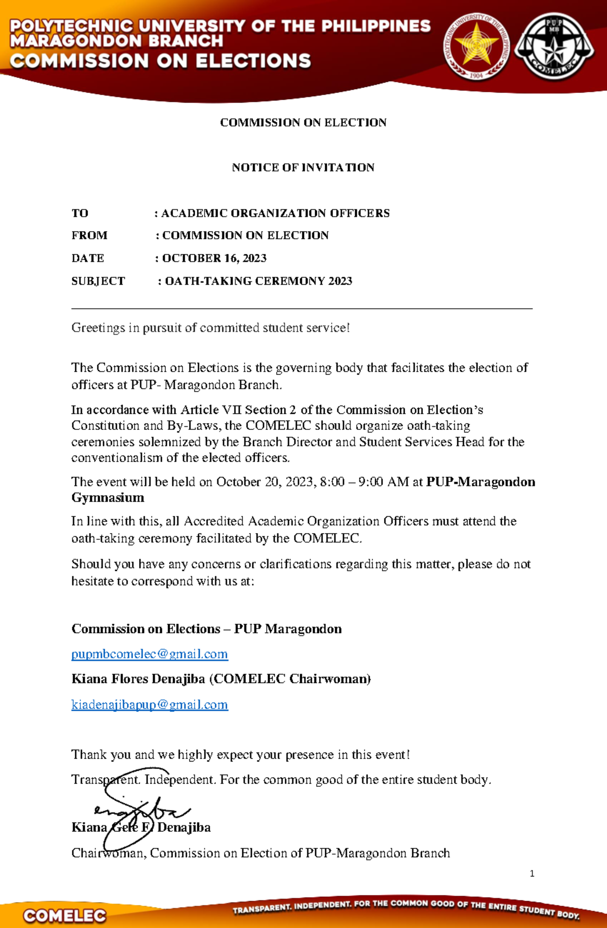 Comelec- Notice OF Invitation - 1 COMMISSION ON ELECTION NOTICE OF ...