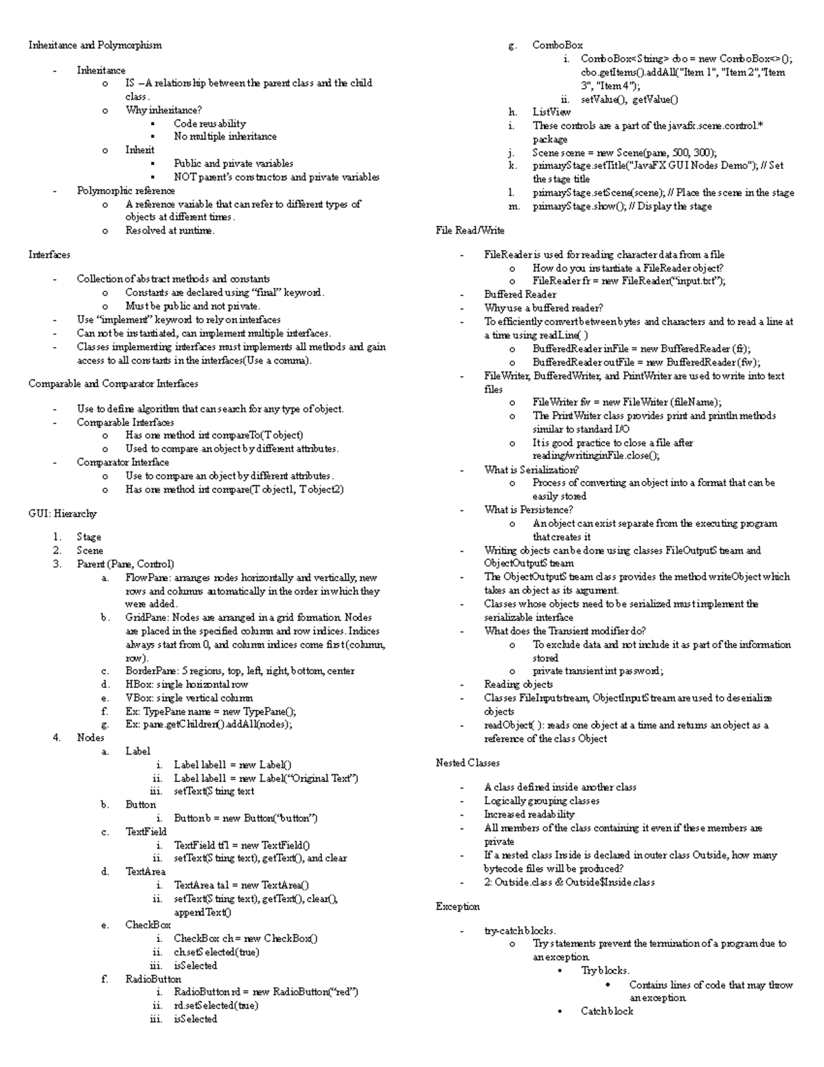 Cheat Sheetv 2 - Lecture Notes - Inheritance and Polymorphism ...
