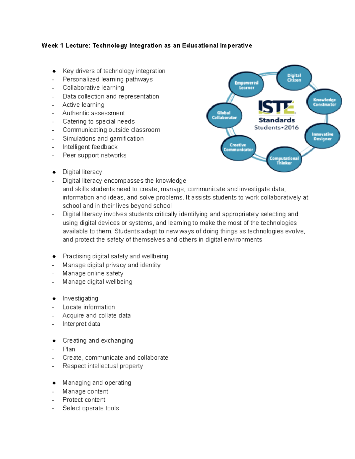 EDUC261 0 Week 1 - lecture notes - Week 1 Lecture: Technology ...