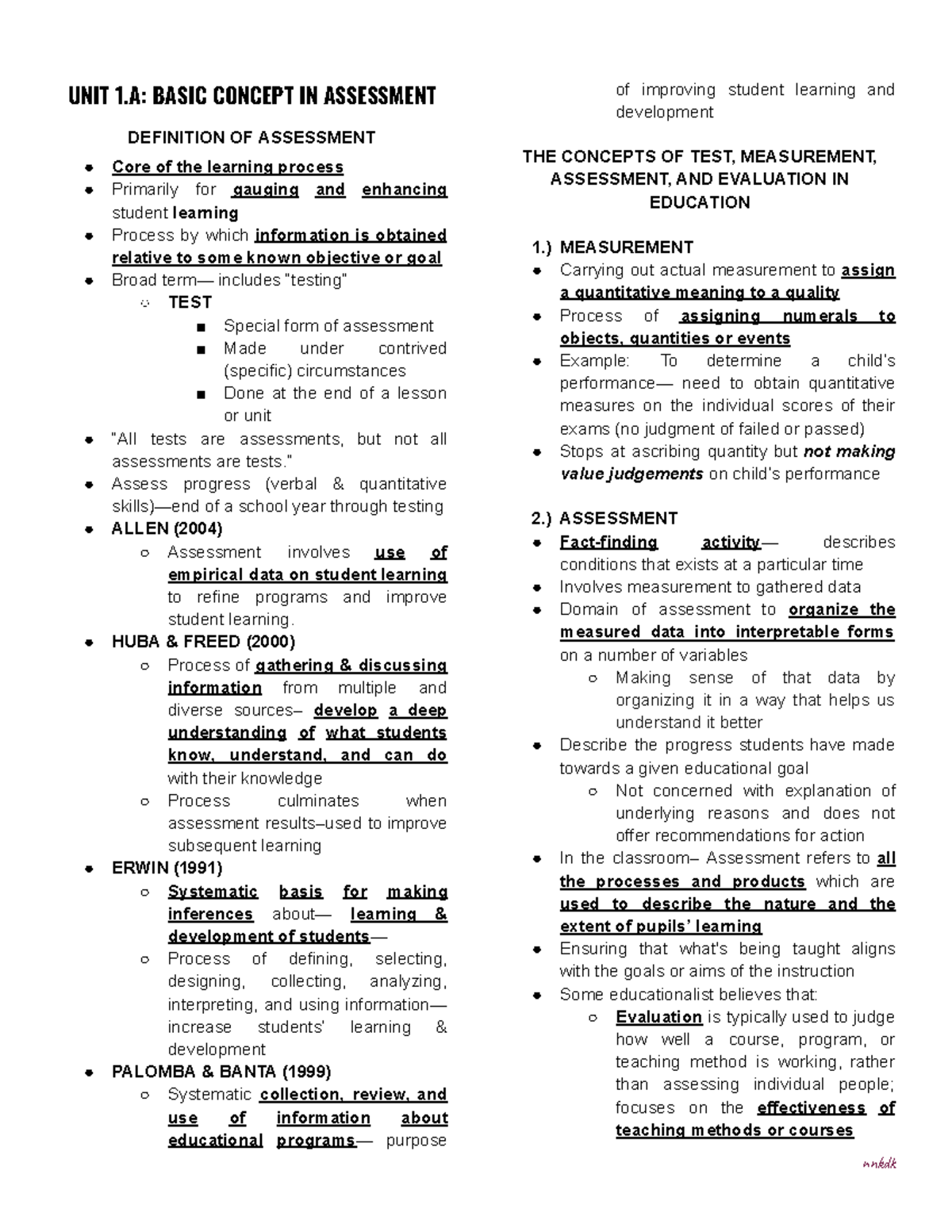 Assessment 1 - UNIT 1: BASIC CONCEPT IN ASSESSMENT DEFINITION OF ...