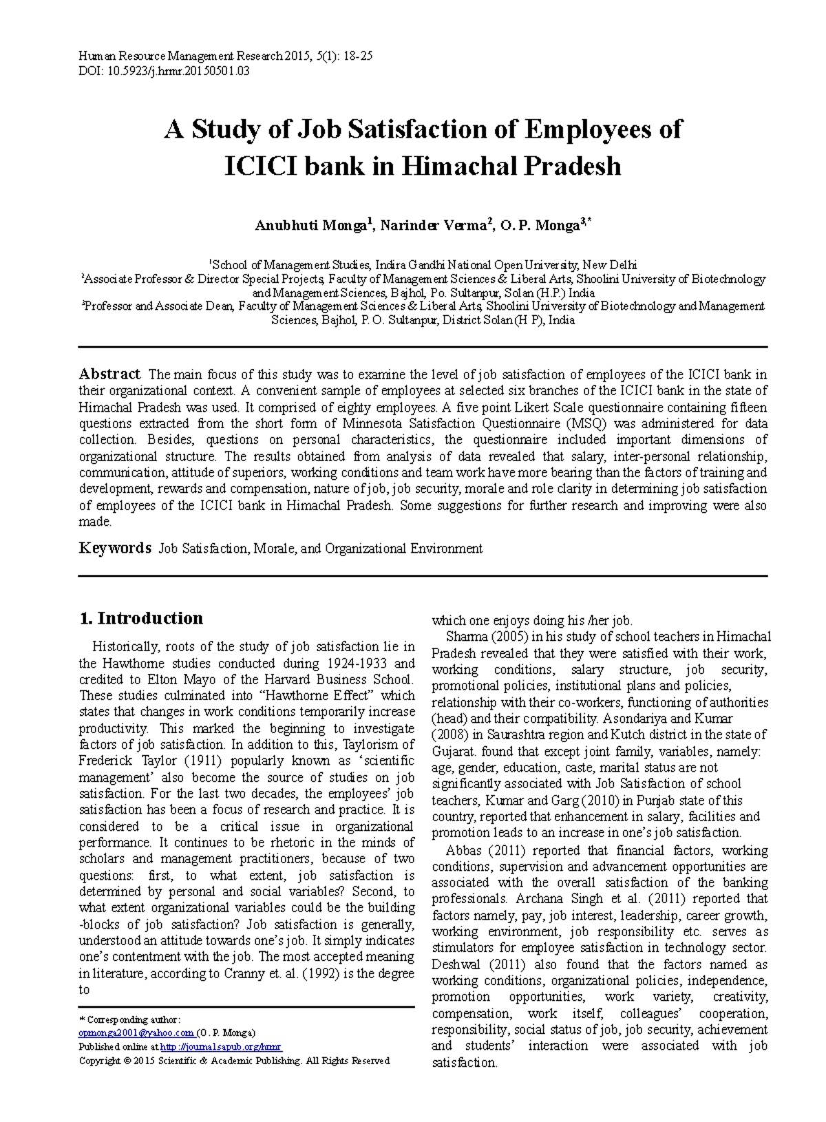 A Study of Job Satisfaction of Employees - Human Resource Management ...