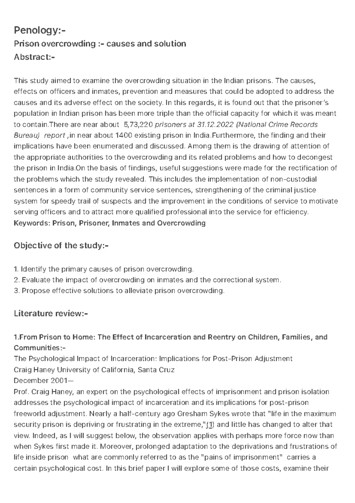 Penology: - Penology:- Prison overcrowding :- causes and solution ...