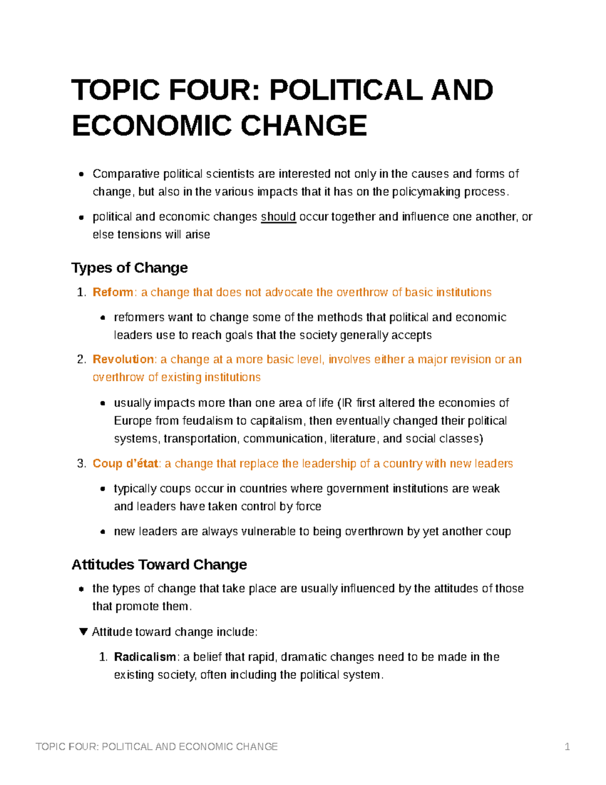 Topic FOUR Political AND Economic Change - TOPIC FOUR: POLITICAL AND ...