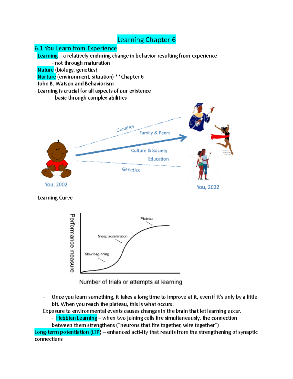 Oct 3 Psych Lecture Notes Learning Chapter 6 6 You Learn From Experience Learning A