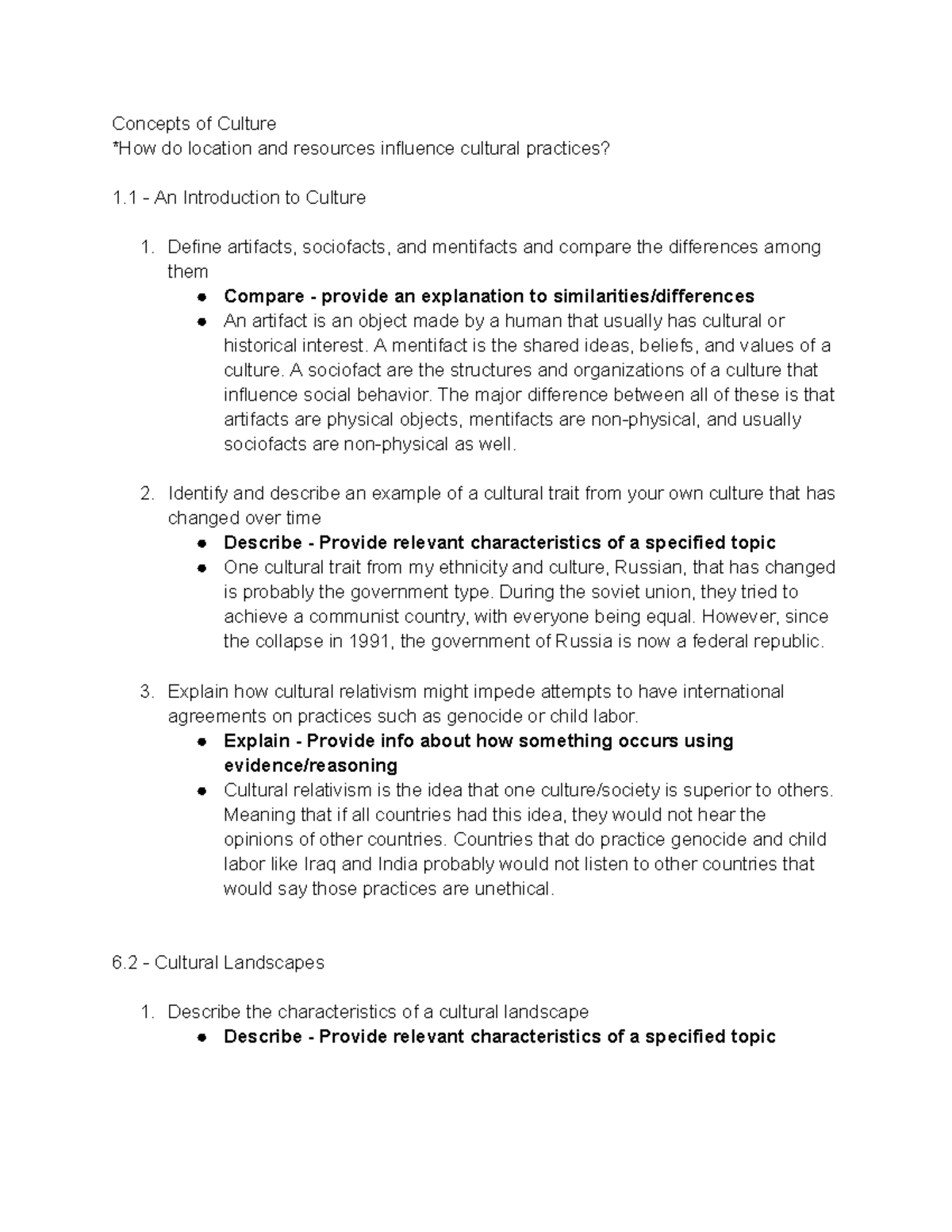 Chapter 6 APHG Notes - Concepts of Culture *How do location and ...