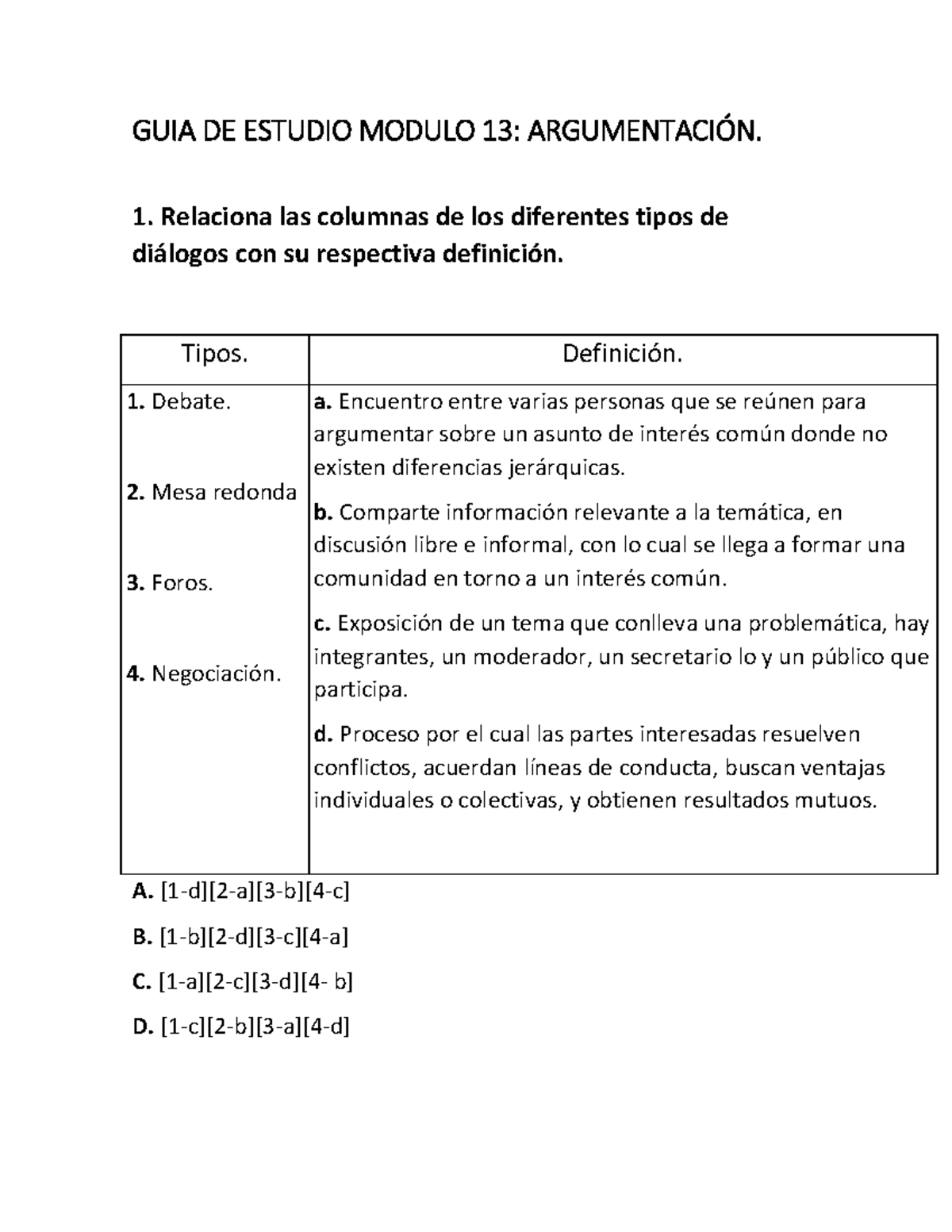 GUIA DE Estudio Modulo 13 - GUIA DE ESTUDIO MODULO 13: ARGUMENTACIÓN. 1 ...