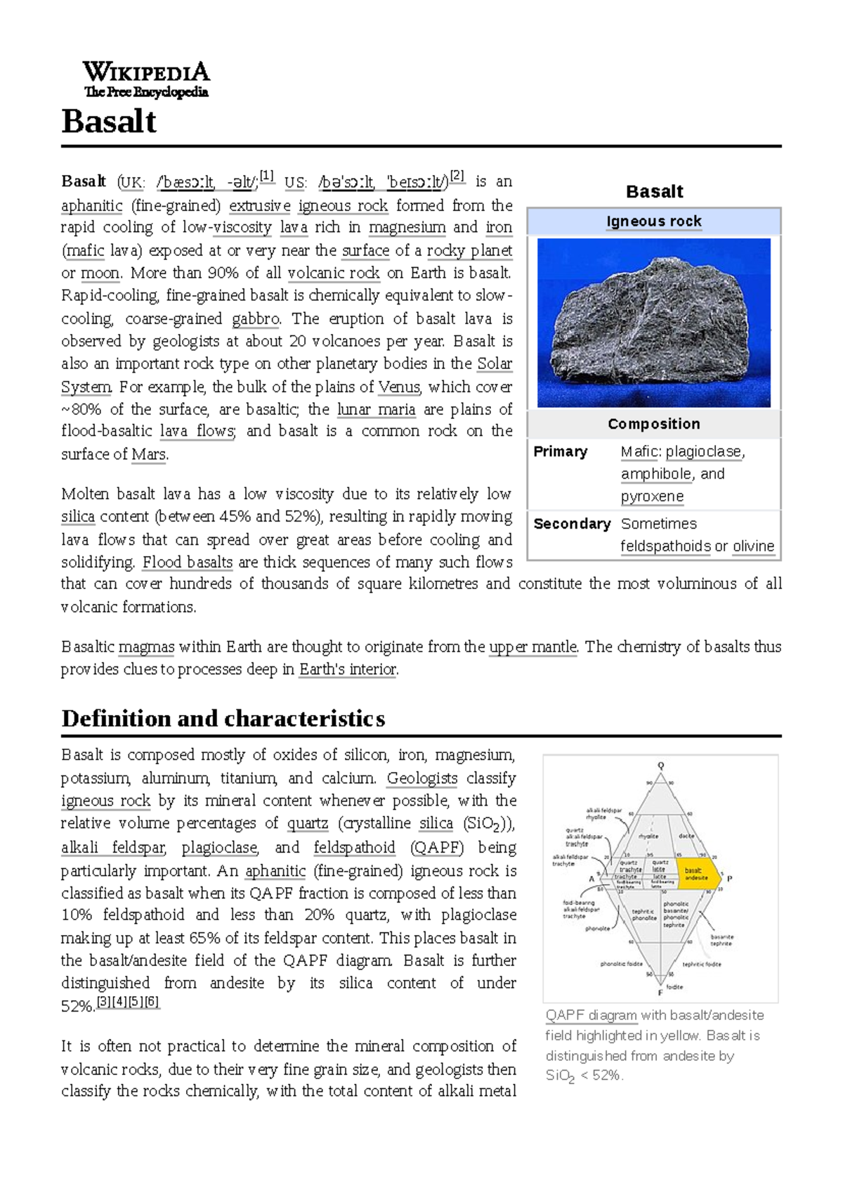 3Basalt - Principles of Geology - Basalt Igneous rock Composition ...