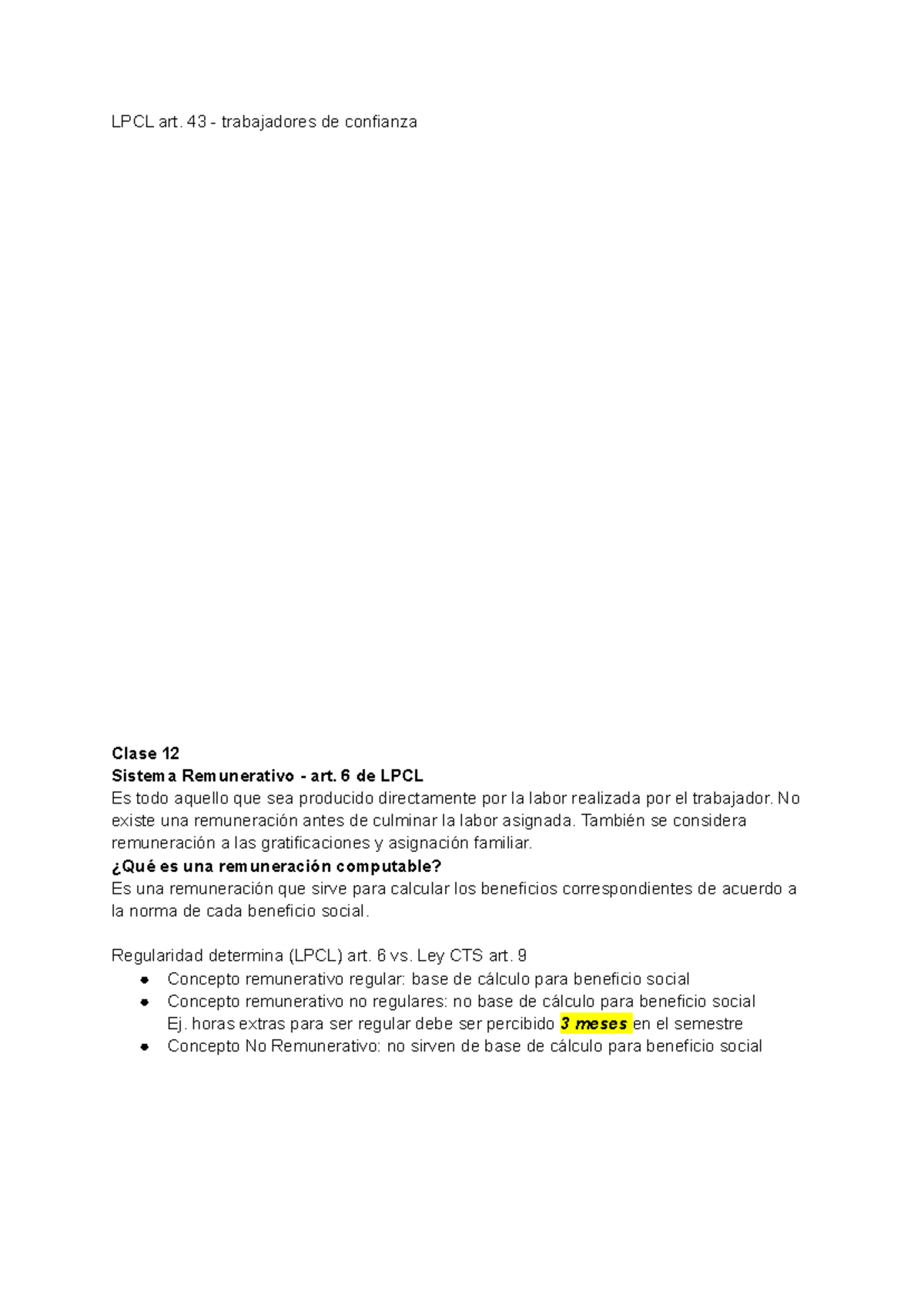 Resumen de Clases D.Laboral-17-60 - LPCL art. 43 - trabajadores de confianza Clase 12 Sistema ...