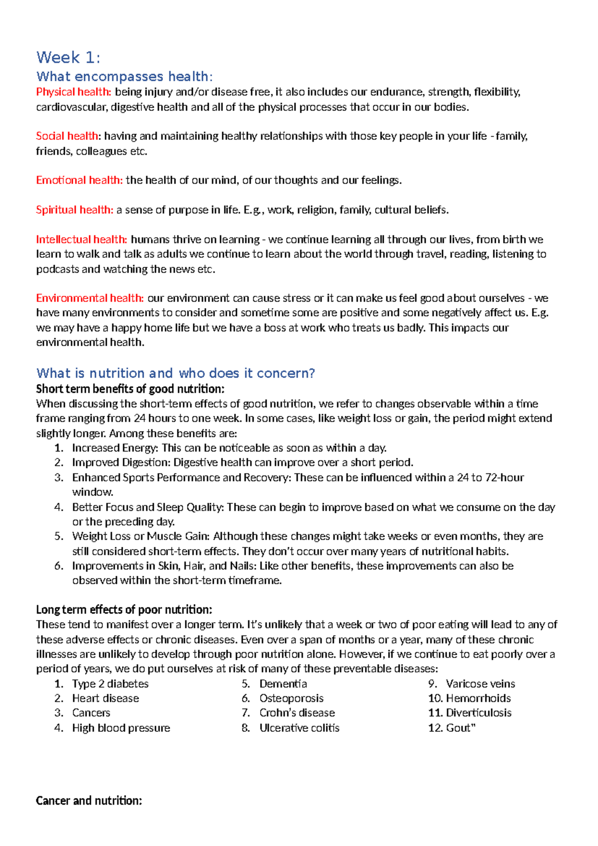 EDGU Notes - Week 1: What encompasses health: Physical health: being ...
