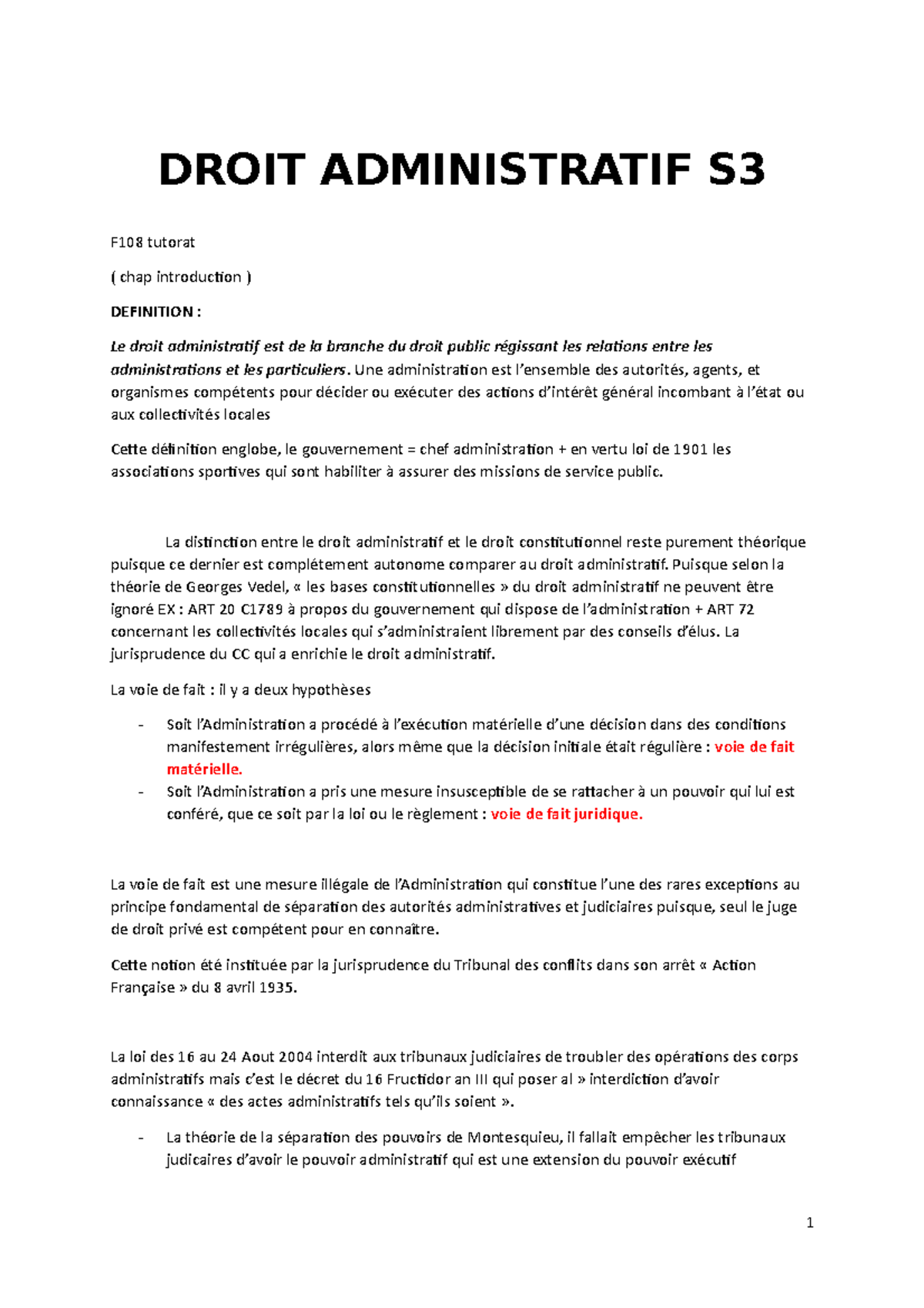Droit Administratif S3 (1) - DROIT ADMINISTRATIF S F108 tutorat ( chap ...