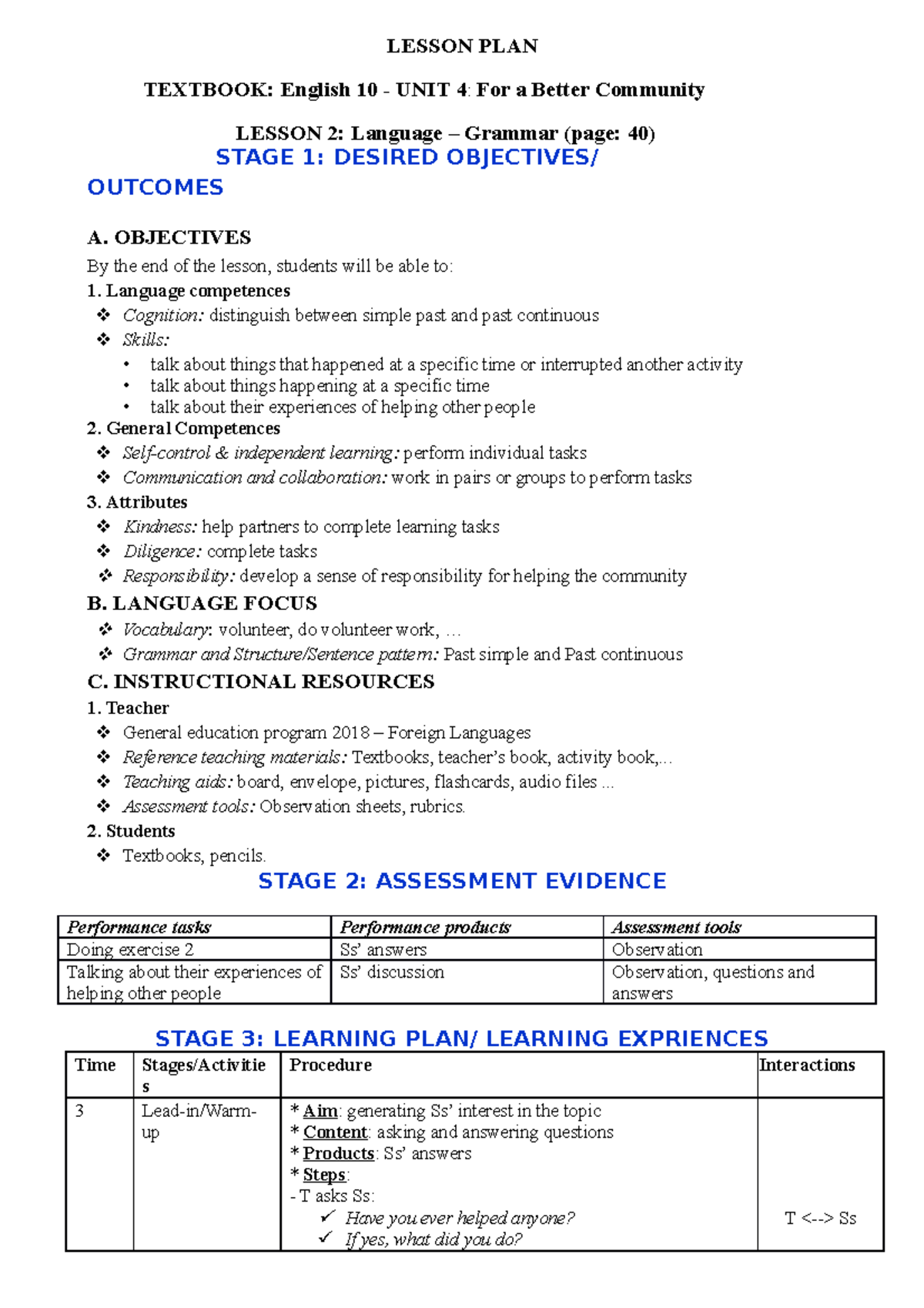 GIAO AN MAU - lesson plan unit 7 - LESSON PLAN TEXTBOOK: English 10 ...