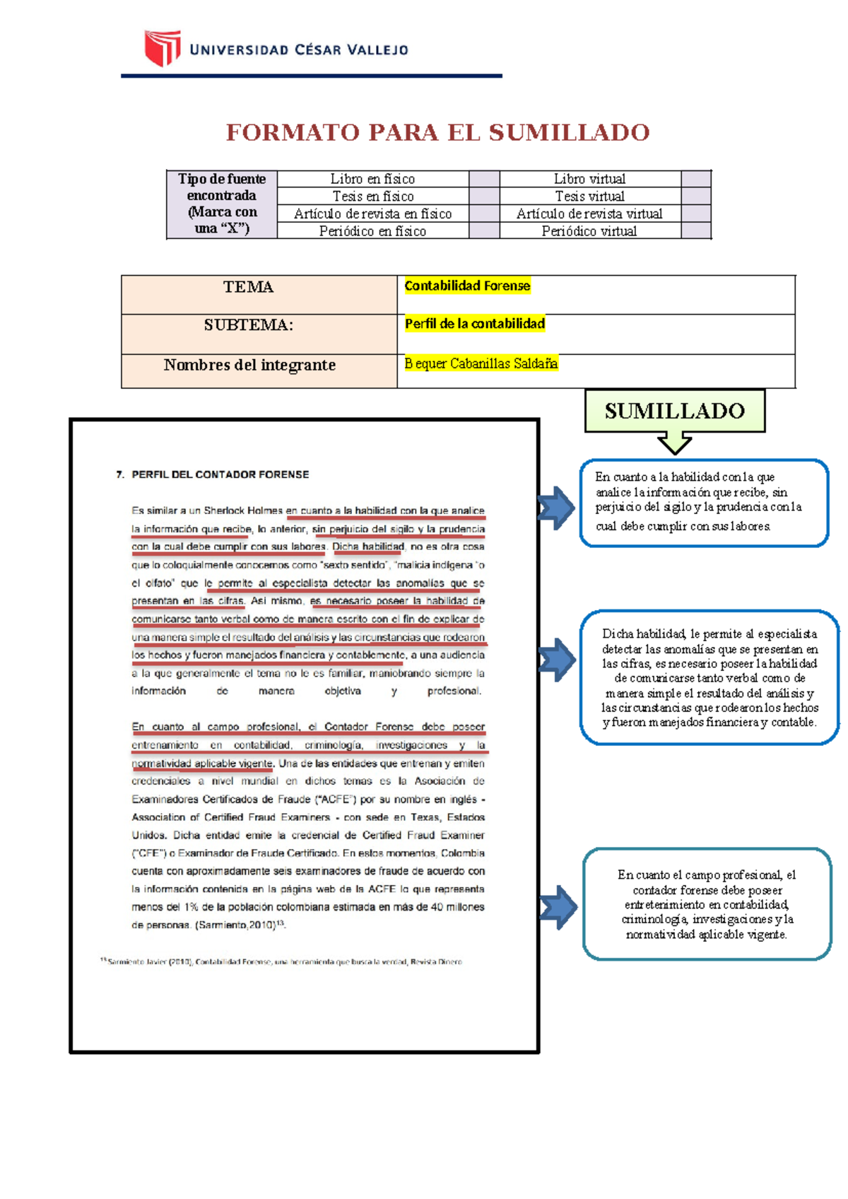 Formato PARA Sumillado BCS - FORMATO PARA EL SUMILLADO Tipo de fuente encontrada (Marca con una ...