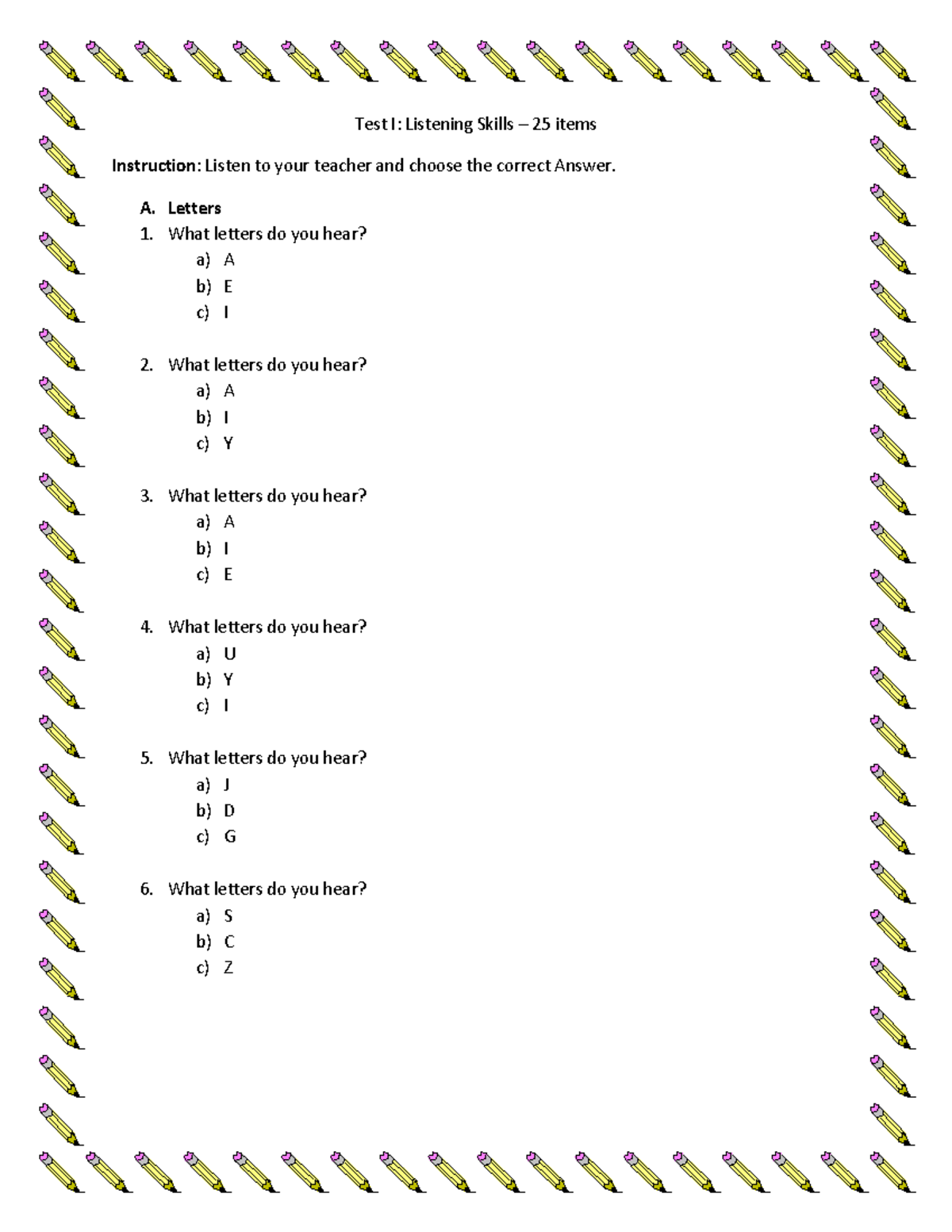 Module 6 - Tesol Course - Test I: Listening Skills – 25 items ...
