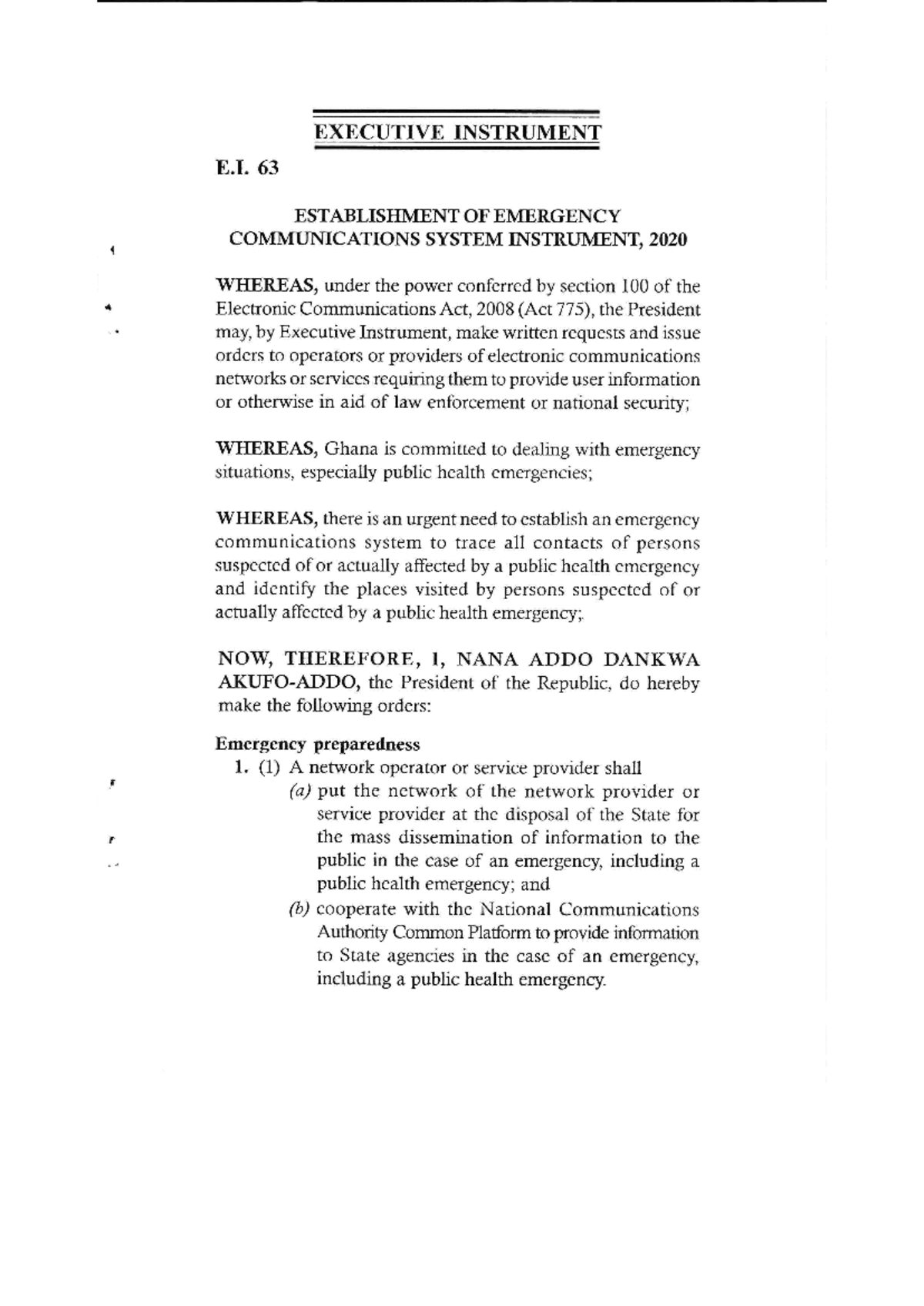EI 63 Establishment of Emergencyy Communications Systems - EXECUTIVE ...
