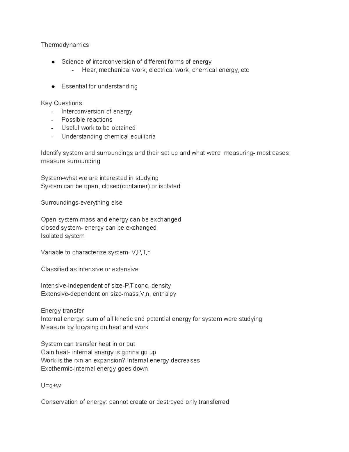 Thermochem - sumamry - Thermodynamics Science of interconversion of ...