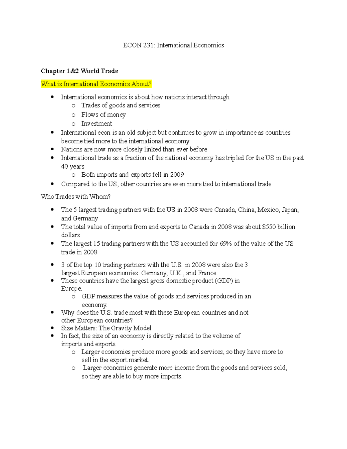 Econ 231 Course Notes for Midterm Chapters 1 to 5 - Econ 231 ...