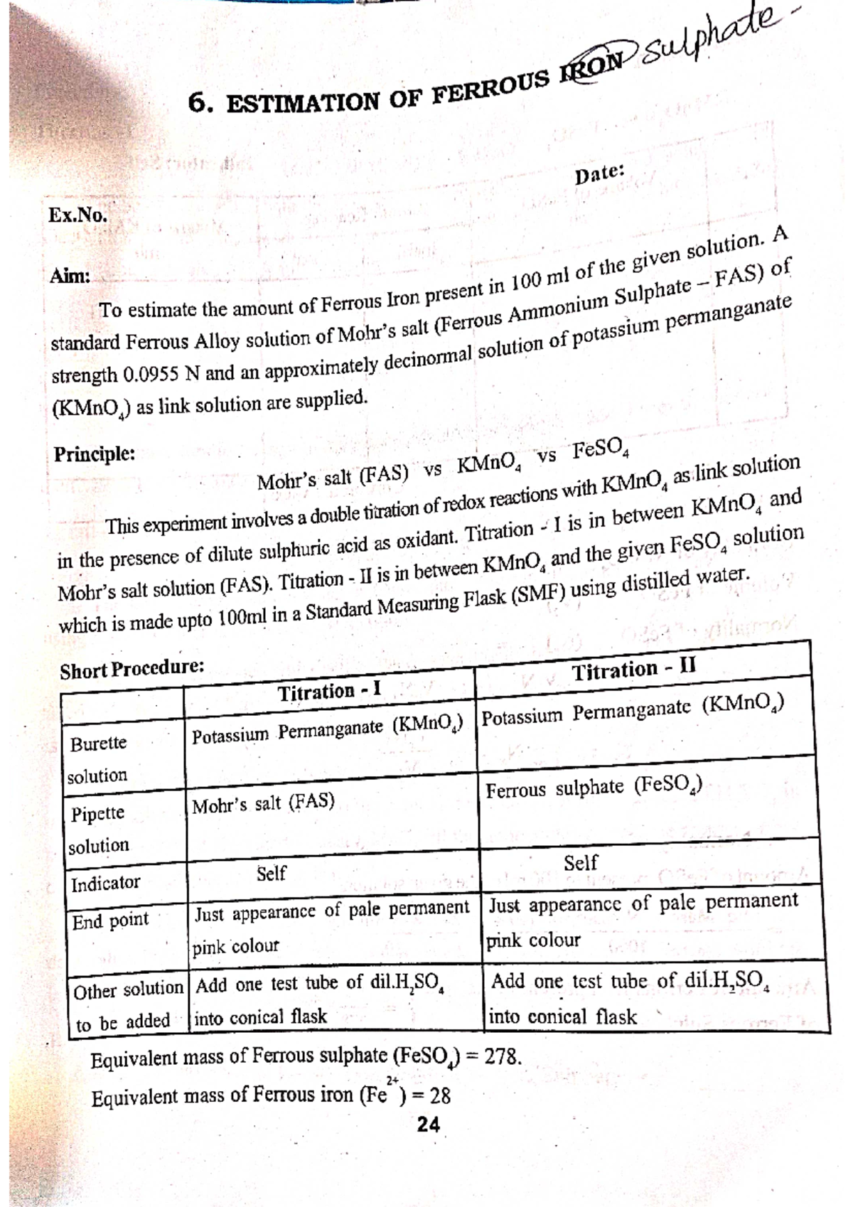 Estimation of ferrous iron - Organic chemistry - Studocu