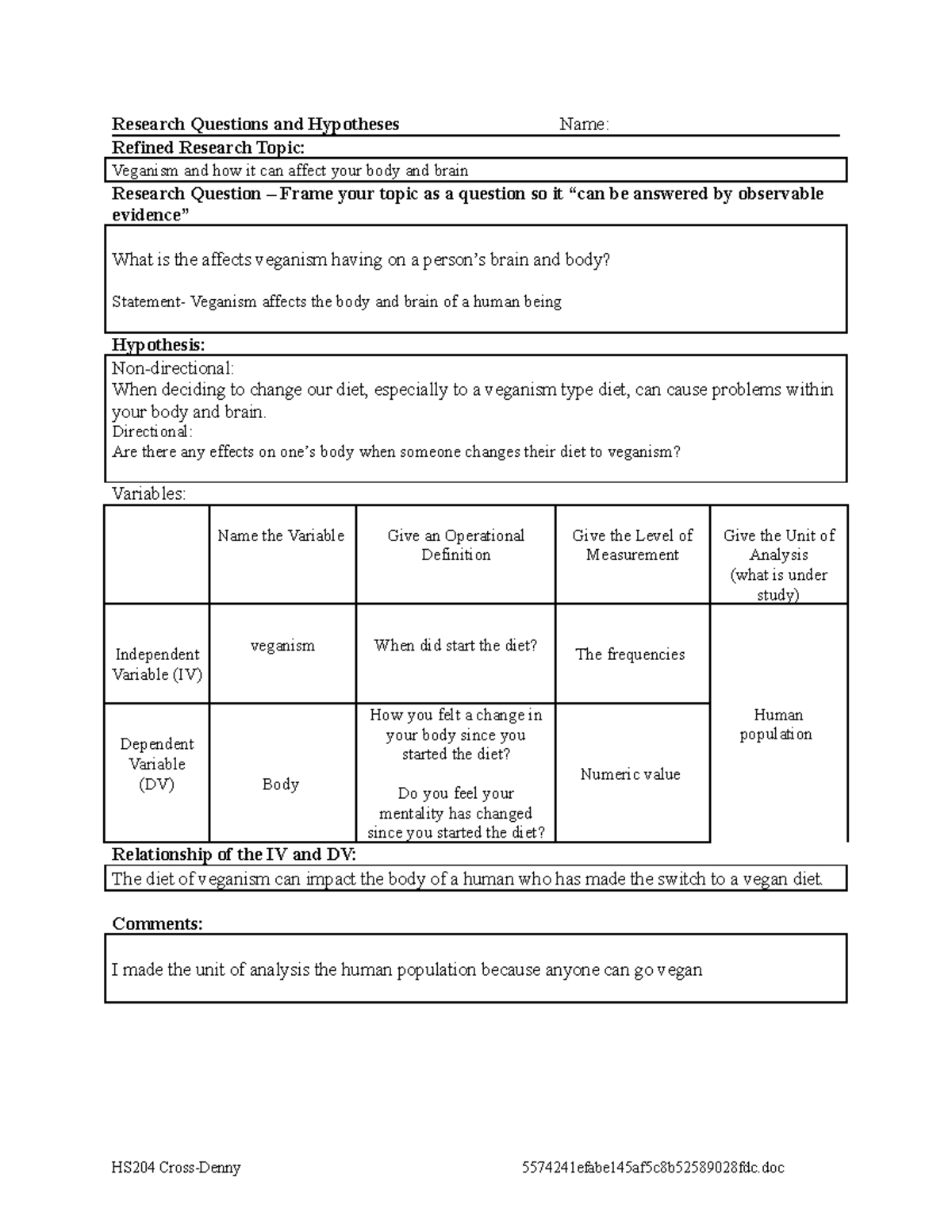 RQ and Hypotheses - Research Questions and Hypotheses Name: Refined ...