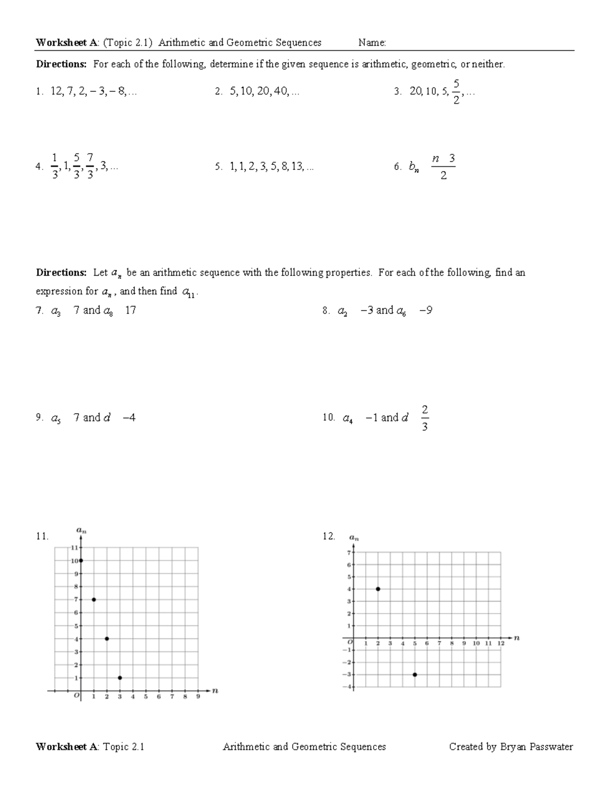 Worksheet A Topic 2.1 Change in arithmetic and geometric sequences ...
