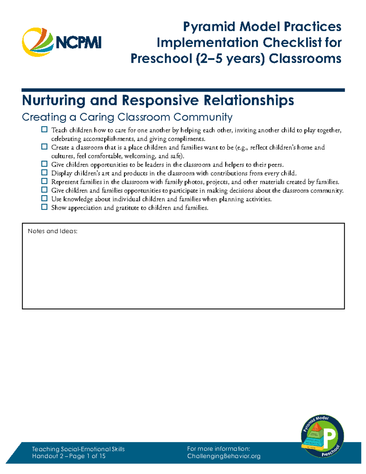 Preschool Mod3 H2 practices-checklist - Pyramid Model Practices ...